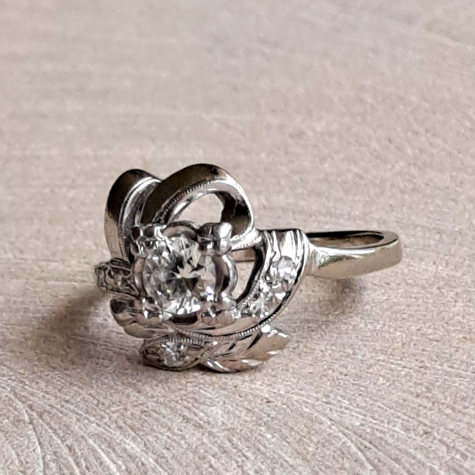 Vintage Mid Century Diamond Right Hand Ring in 14K White Gold - Etsy