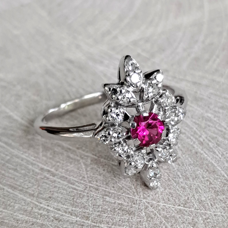 Diamond and Ruby Vintage Marquise Shaped Cluster Ring Just | Etsy