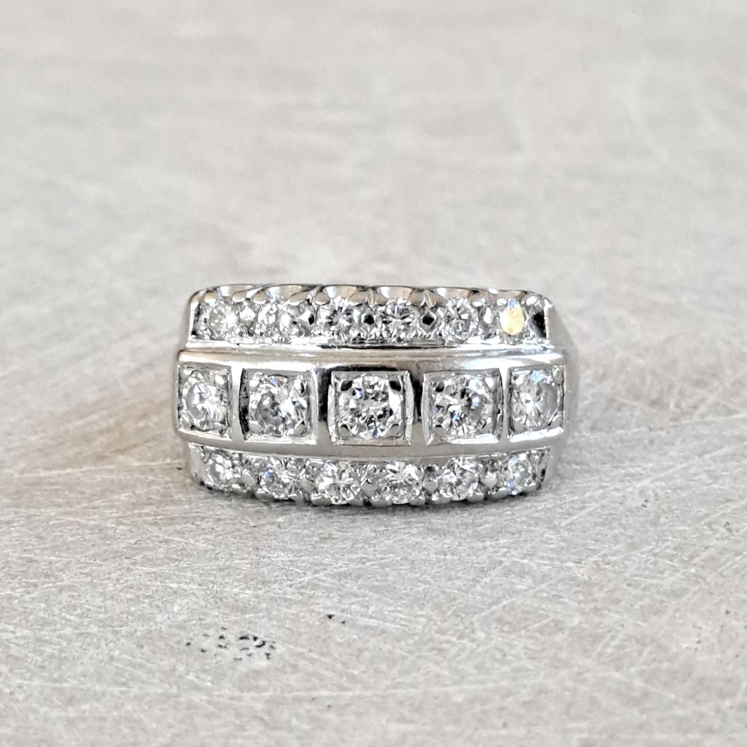 Vintage 1.10 Ctw Diamond Wide Band Ring, 14K White Gold - Etsy