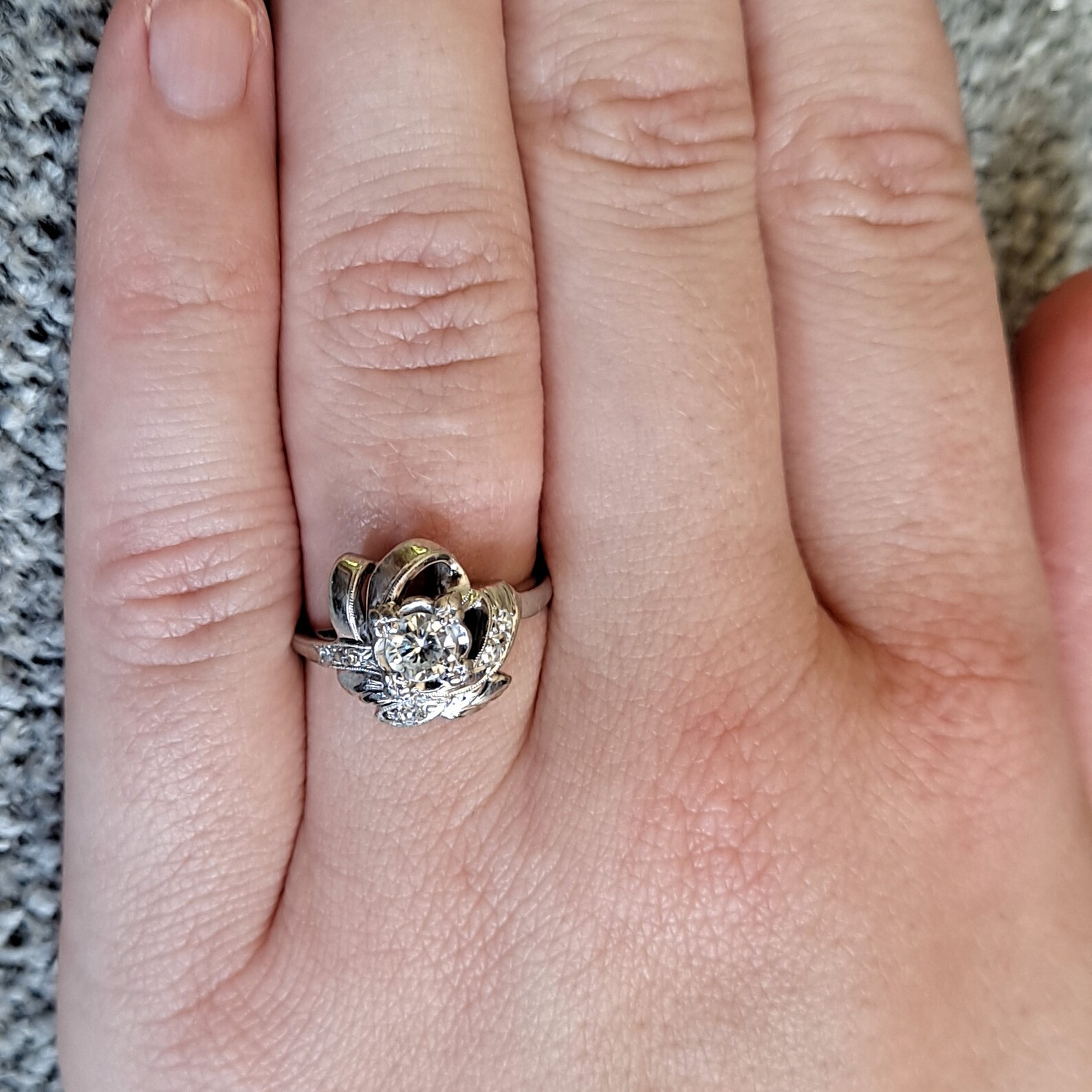 Vintage Mid Century Diamond Right Hand Ring in 14K White Gold - Etsy