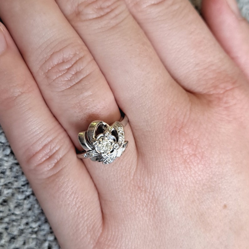 Vintage Mid Century Diamond Right Hand Ring in 14K White Gold - Etsy