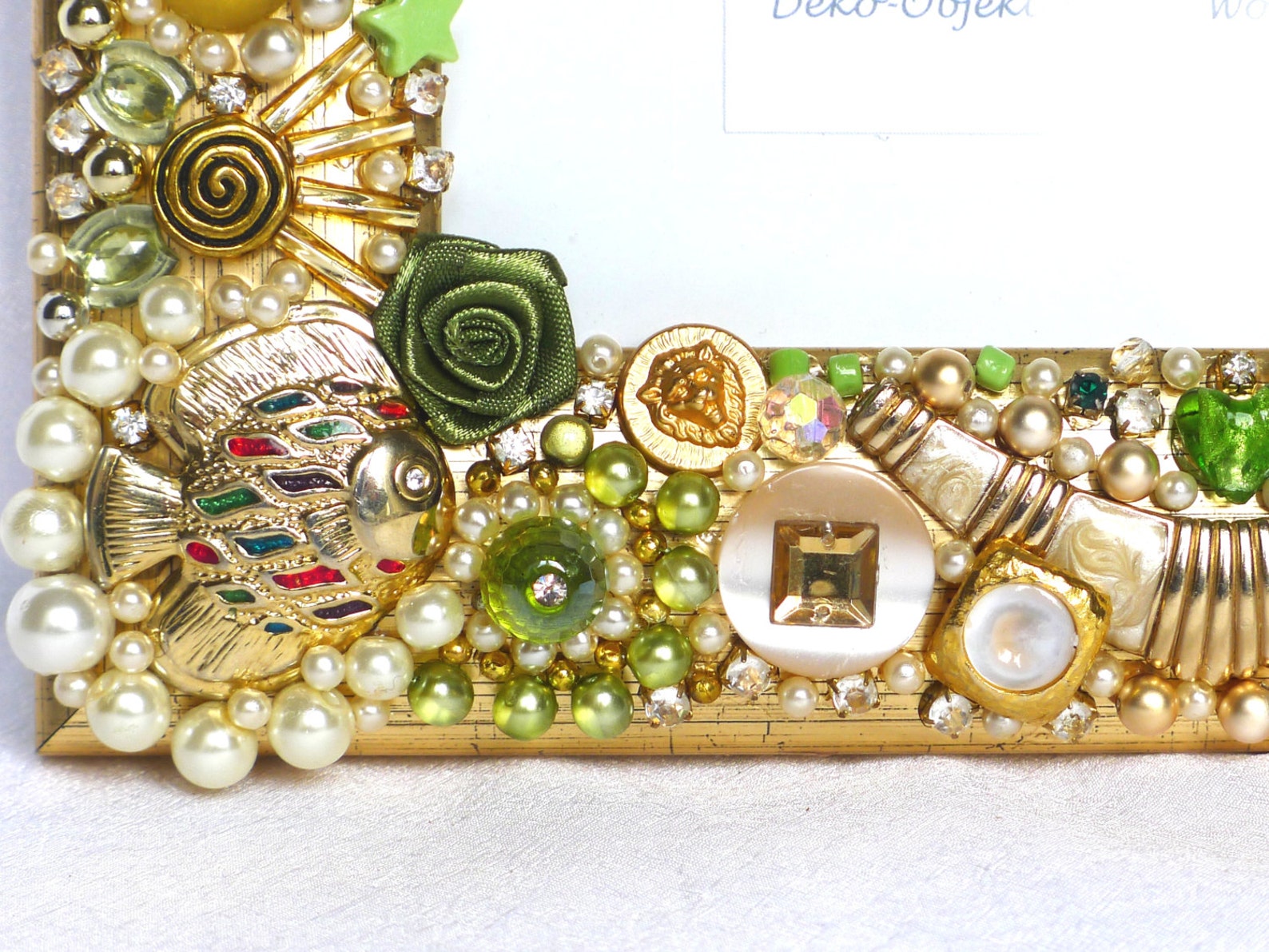 Sparkly Jeweled Frame Green Gold, Decorated Photo Frame, Framed Mosaics ...