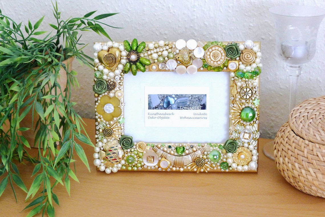 Sparkly Jeweled Frame Green Gold Decorated Photo Frame - Etsy