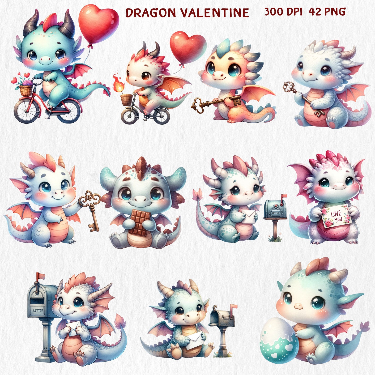 Cute Dragon Valentine Clipart,valentine Sublimation Dragon Romantic ...