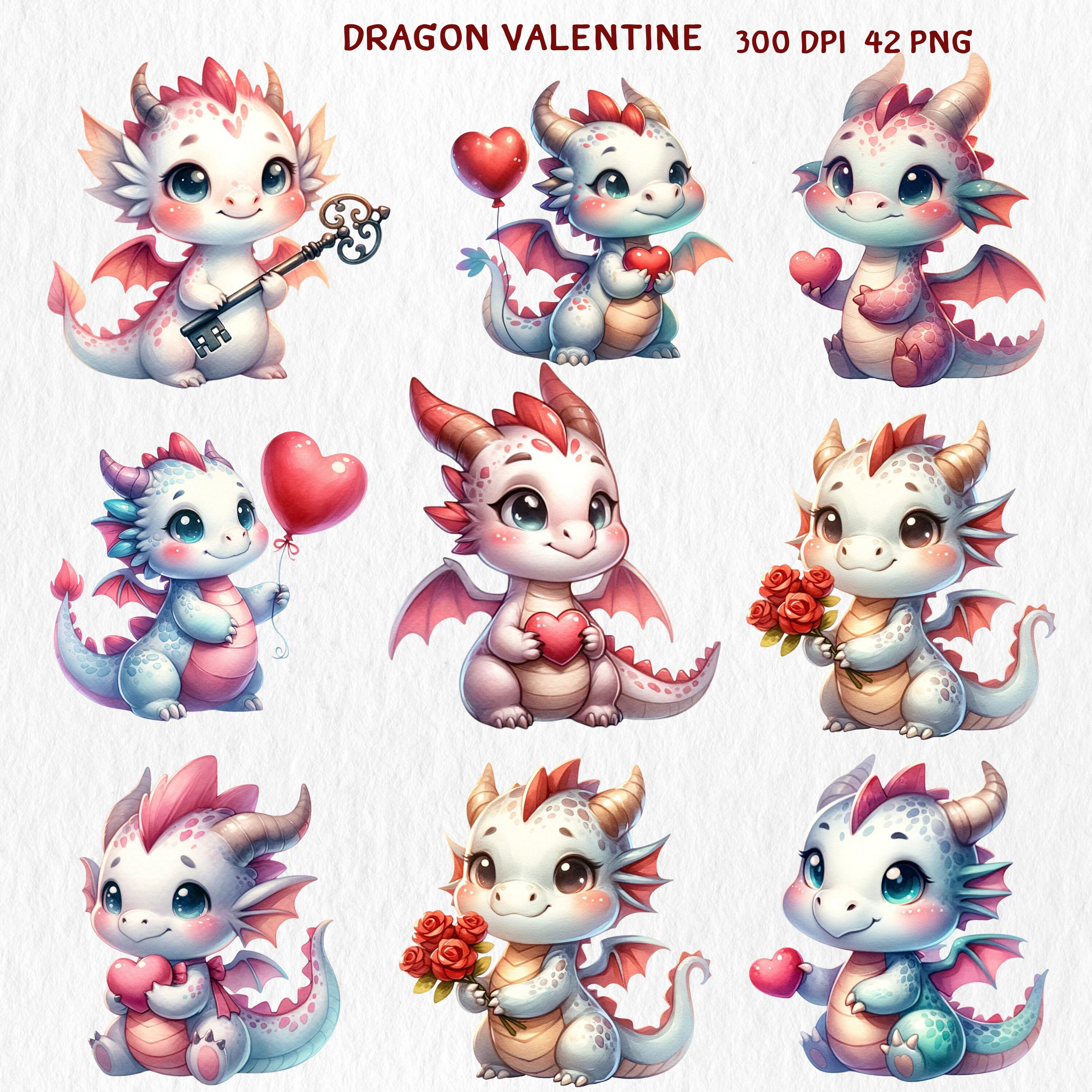 Cute Dragon Valentine Clipart,valentine Sublimation Dragon Romantic ...