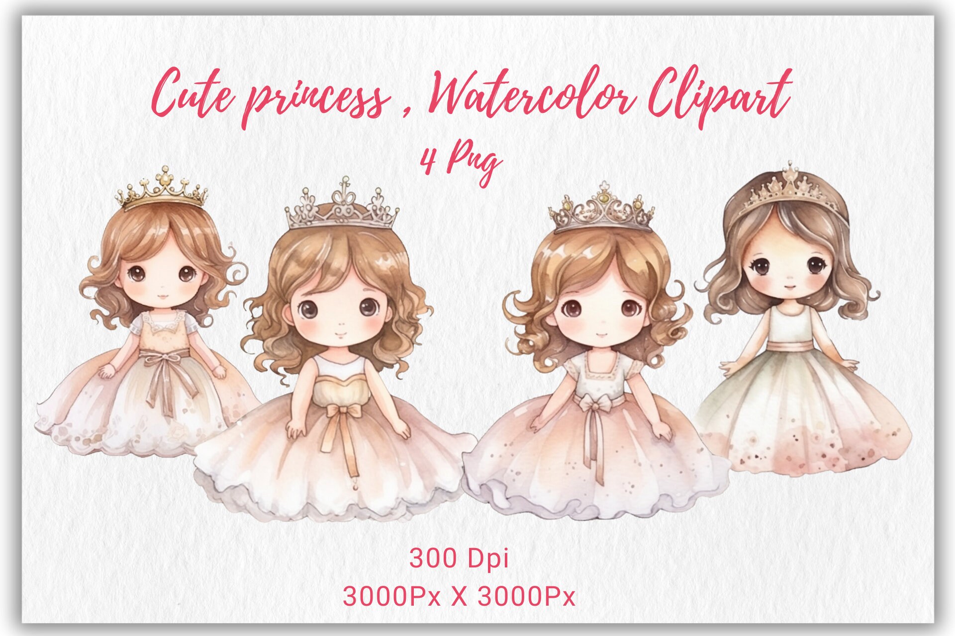 Cute Princess Clipartprincess Watercolor Clipart Princess - Etsy