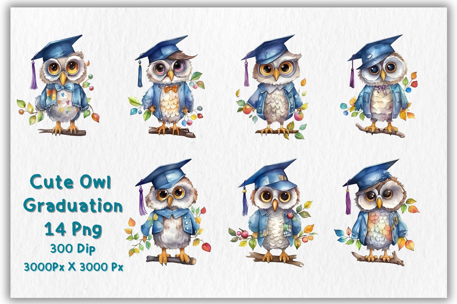 Cute Owl Graduation Watercolorclipart, Sublimation Watercolor, Owl ...