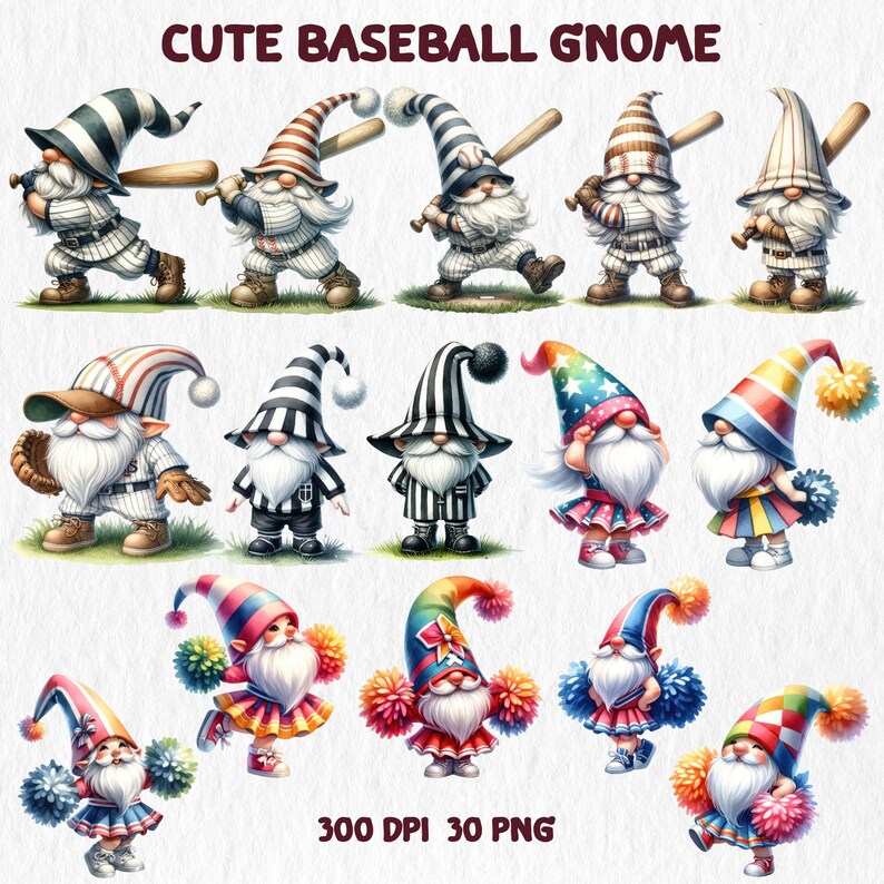 Cute Baseball Gnome Clipart,sports Gnome,baseball Gnomes Sublimation ...