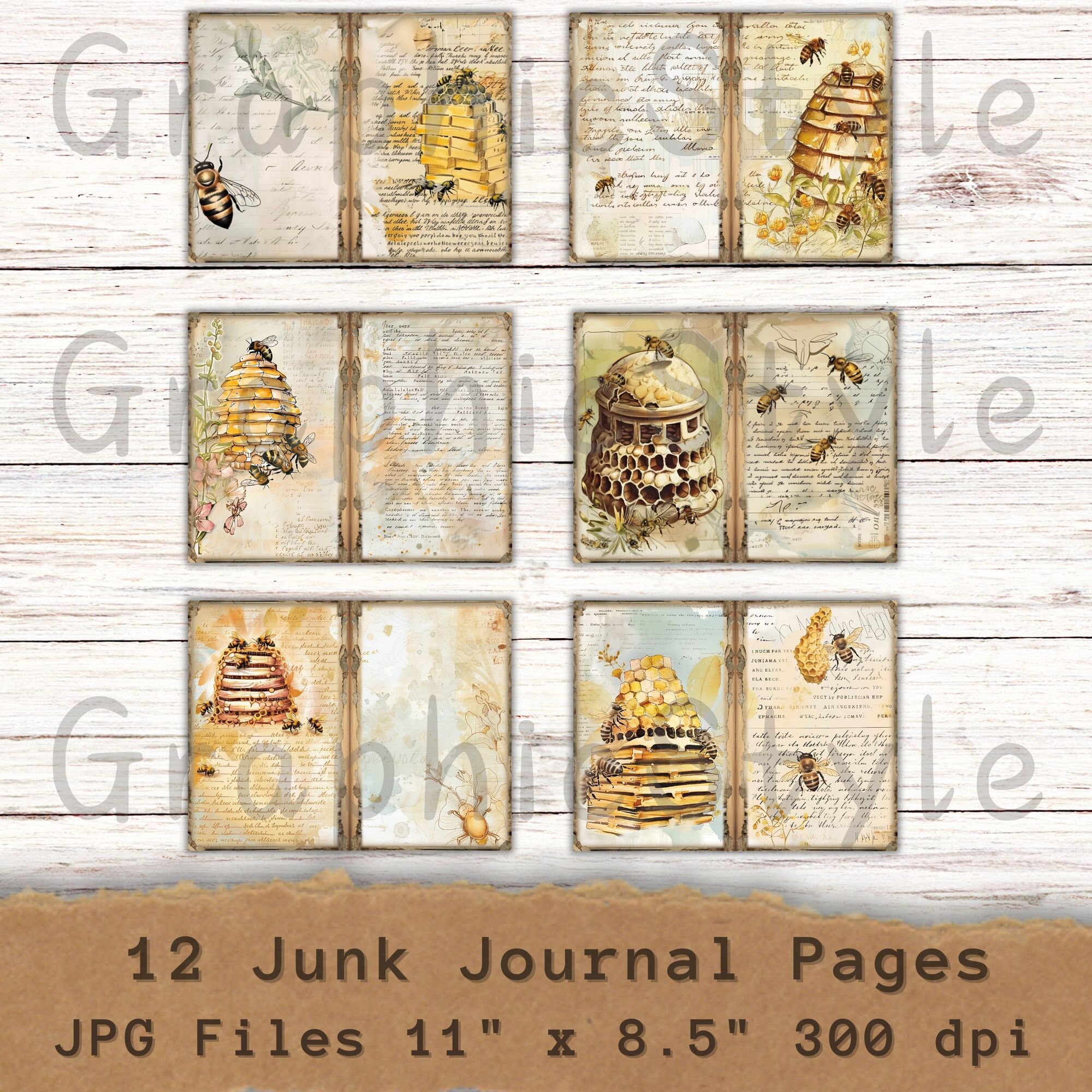 Vintage Watercolor Bee Junk Journal/bee Junk Journal Paper/honey Bee ...