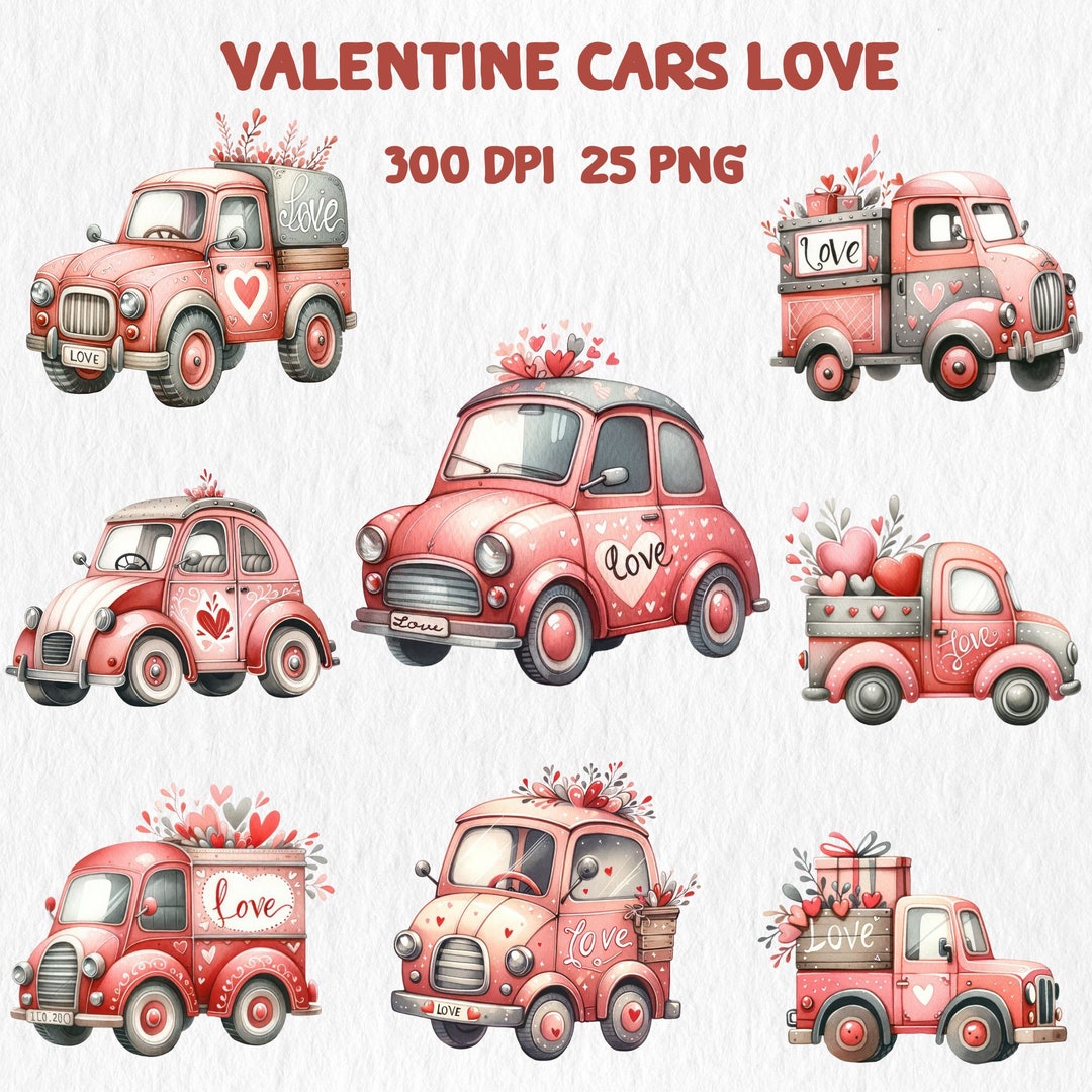 Cars Valentine Clipart,vintage Valentine Sublimation,cars Romantic ...