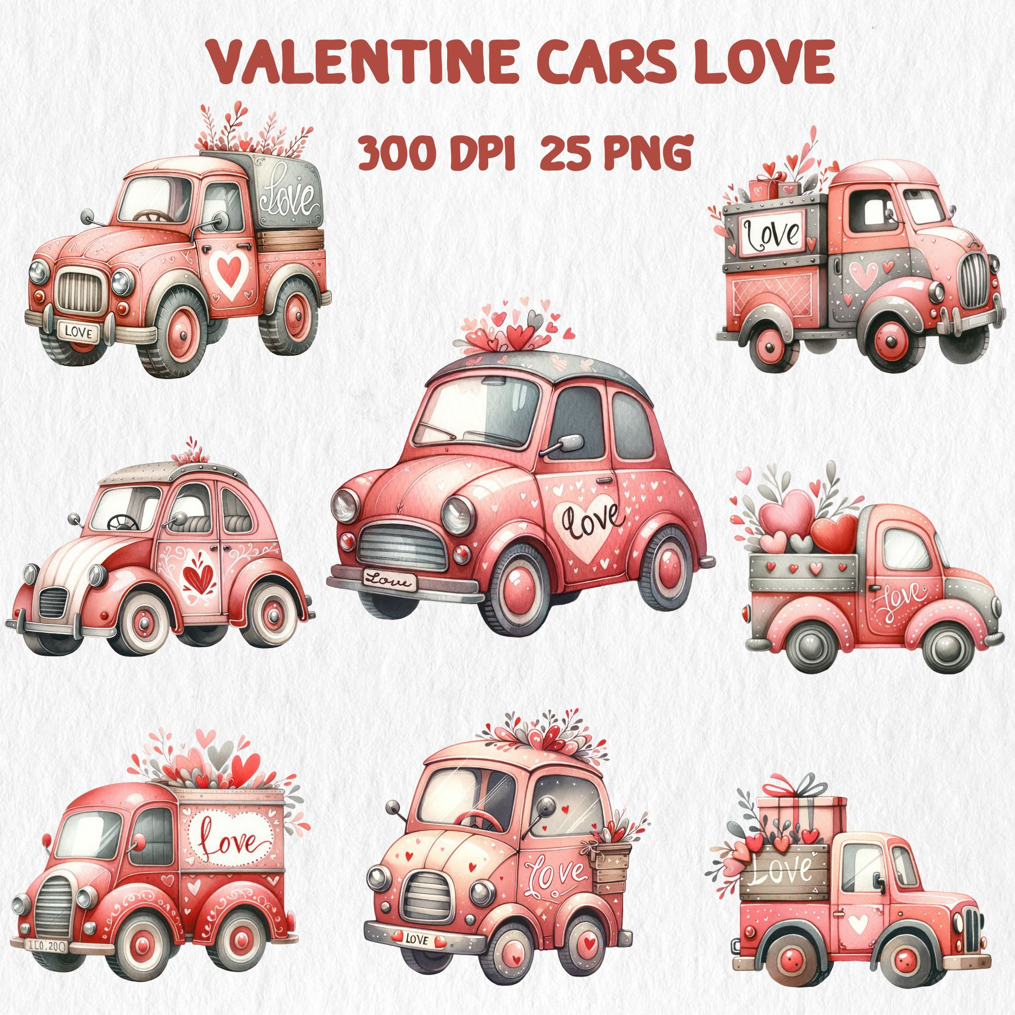 Cars Valentine Clipart,vintage Valentine Sublimation,cars Romantic ...