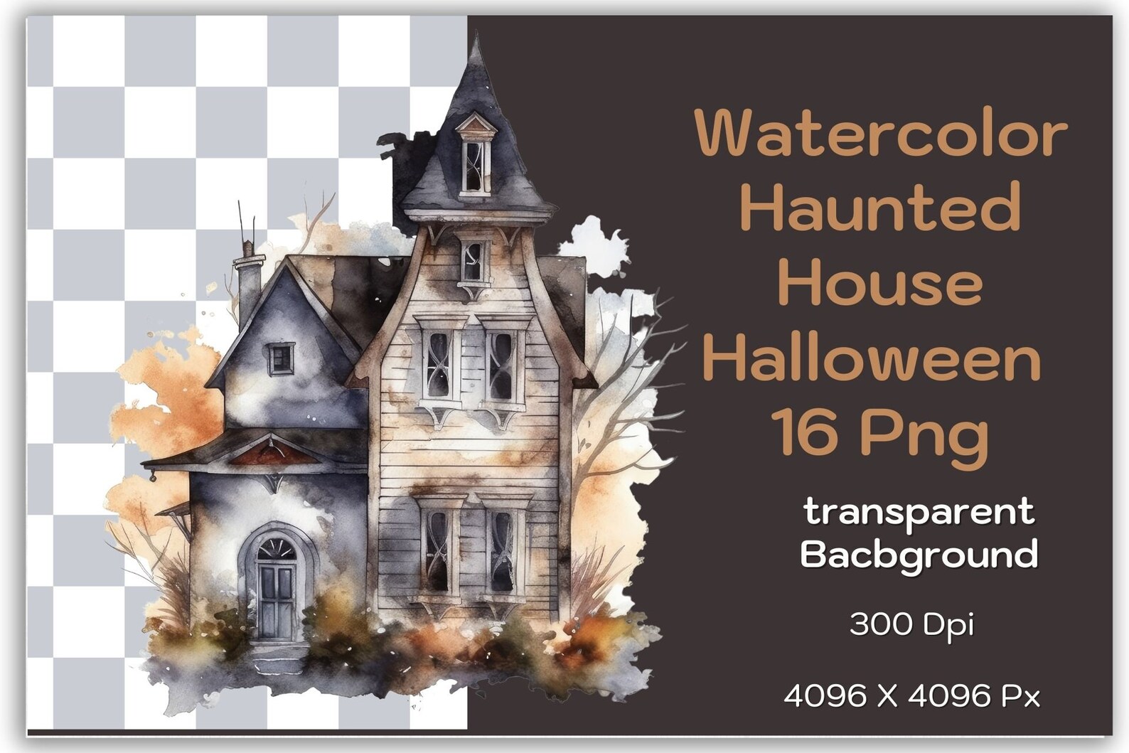 Watercolor Haunted House Halloween PNG Haunted House - Etsy