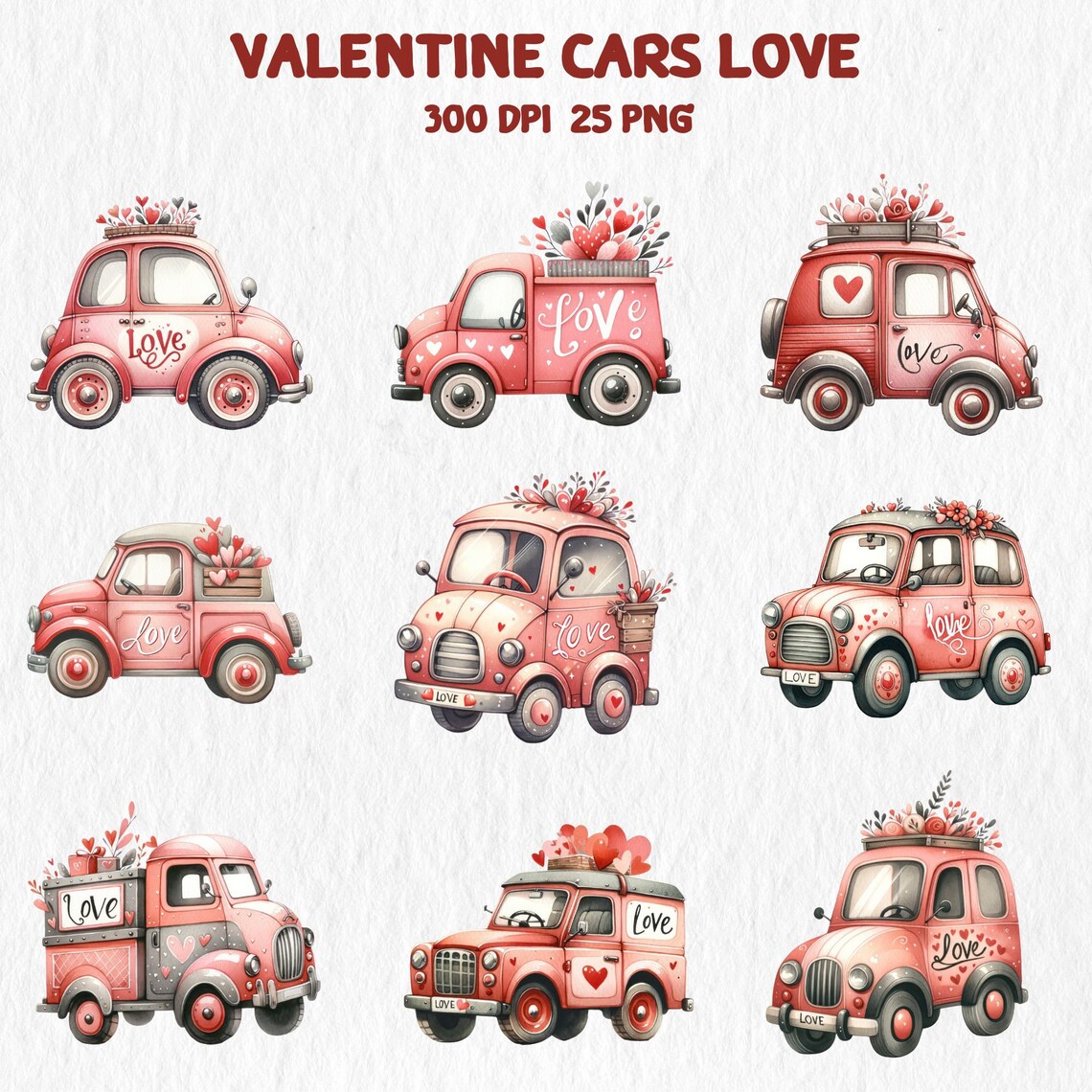Cars Valentine Clipart,vintage Valentine Sublimation,cars Romantic ...
