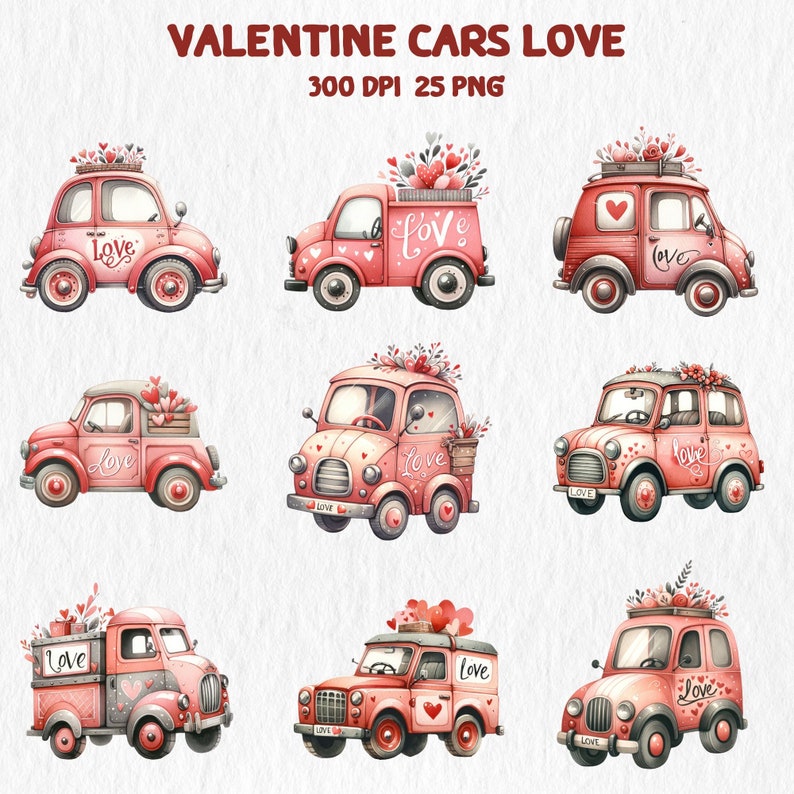 Cars Valentine Clipart,vintage Valentine Sublimation,cars Romantic ...