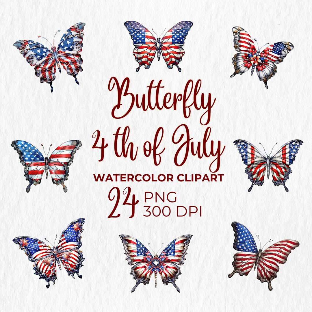 Butterfly American Flag Watercolor,4th of July Butterfly Clipart ...