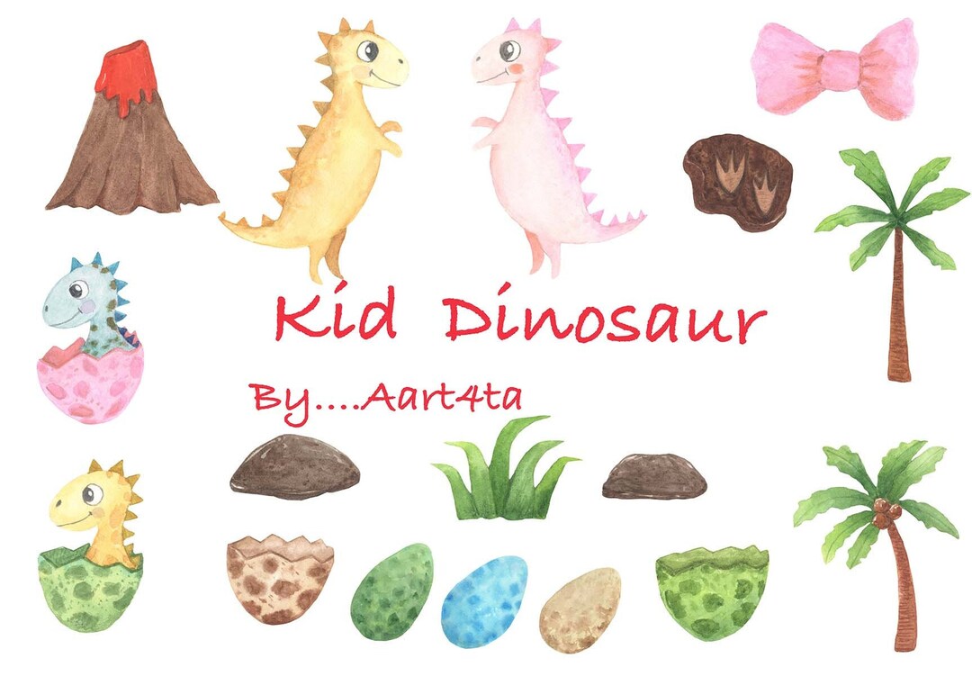 Cute Kid Dinosaur Watercolor Clip Art,kid Watercolor Clipart,clip Art ...