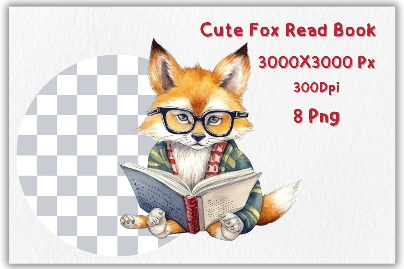 Cute Fox Read Book Clipartfox Watercolor Clipart Watercolor - Etsy