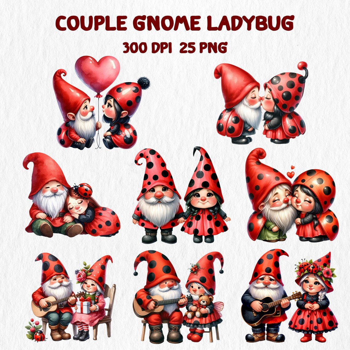 Couple Gnome Ladybug Clipart, Ladybug Valentine,couple Valentine,gnome ...
