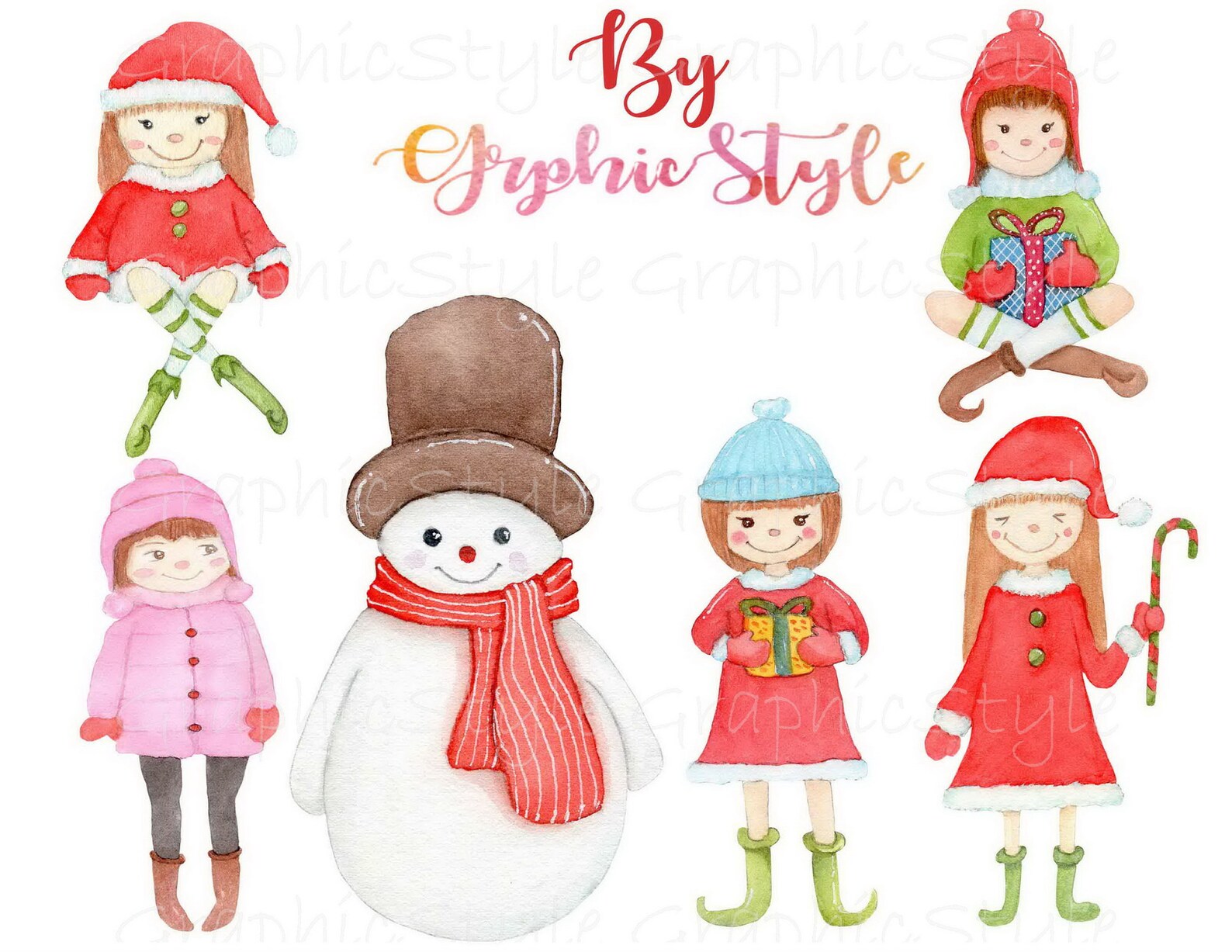 Cute Christmas Santa Girls and Girls Clipart Set1 : Christmas Clipart ...
