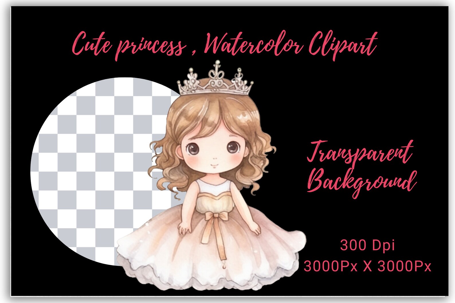 Cute Princess Clipart,princess Watercolor Clipart, Princess Watercolor ...