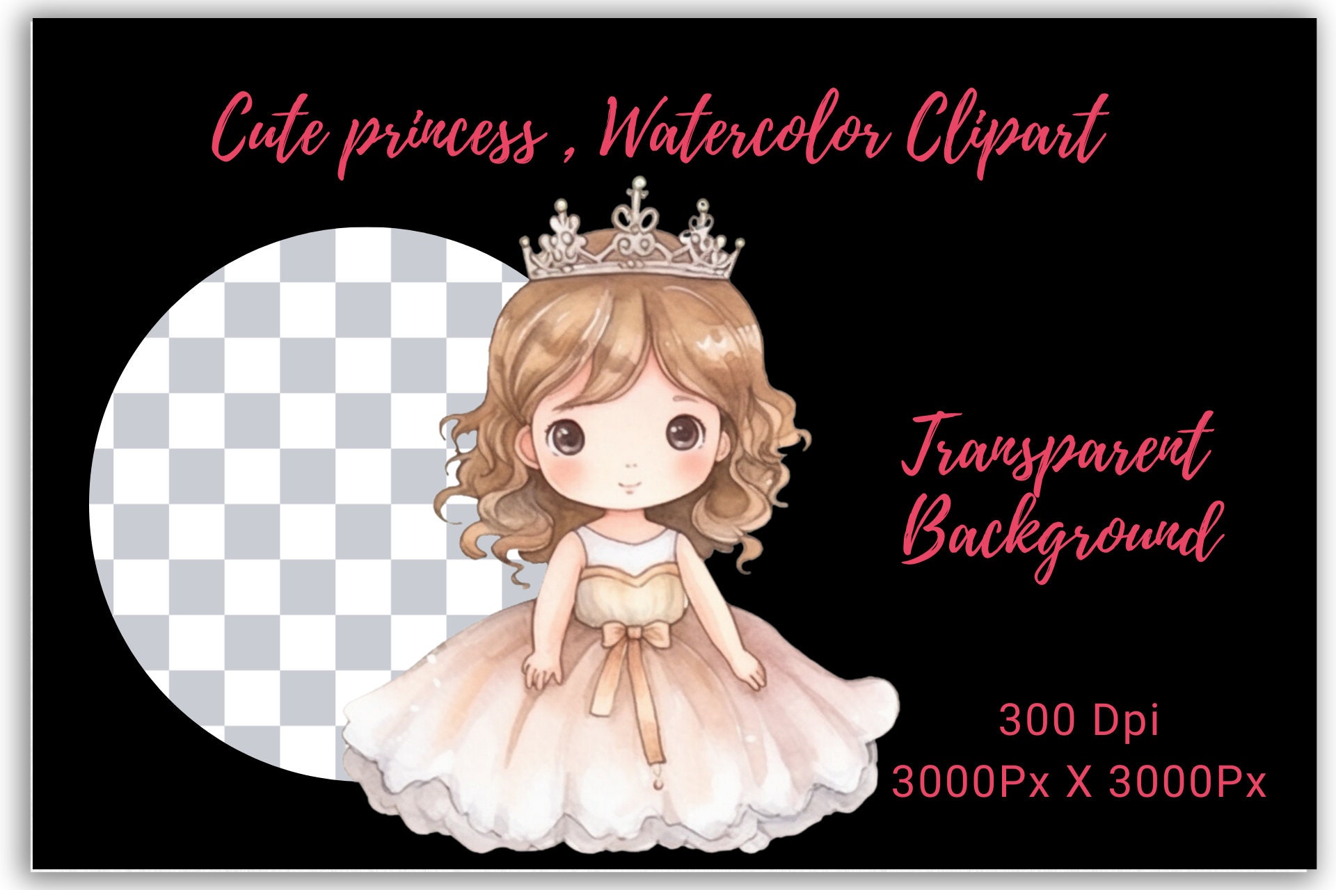 Cute Princess Clipart,princess Watercolor Clipart, Princess Watercolor ...