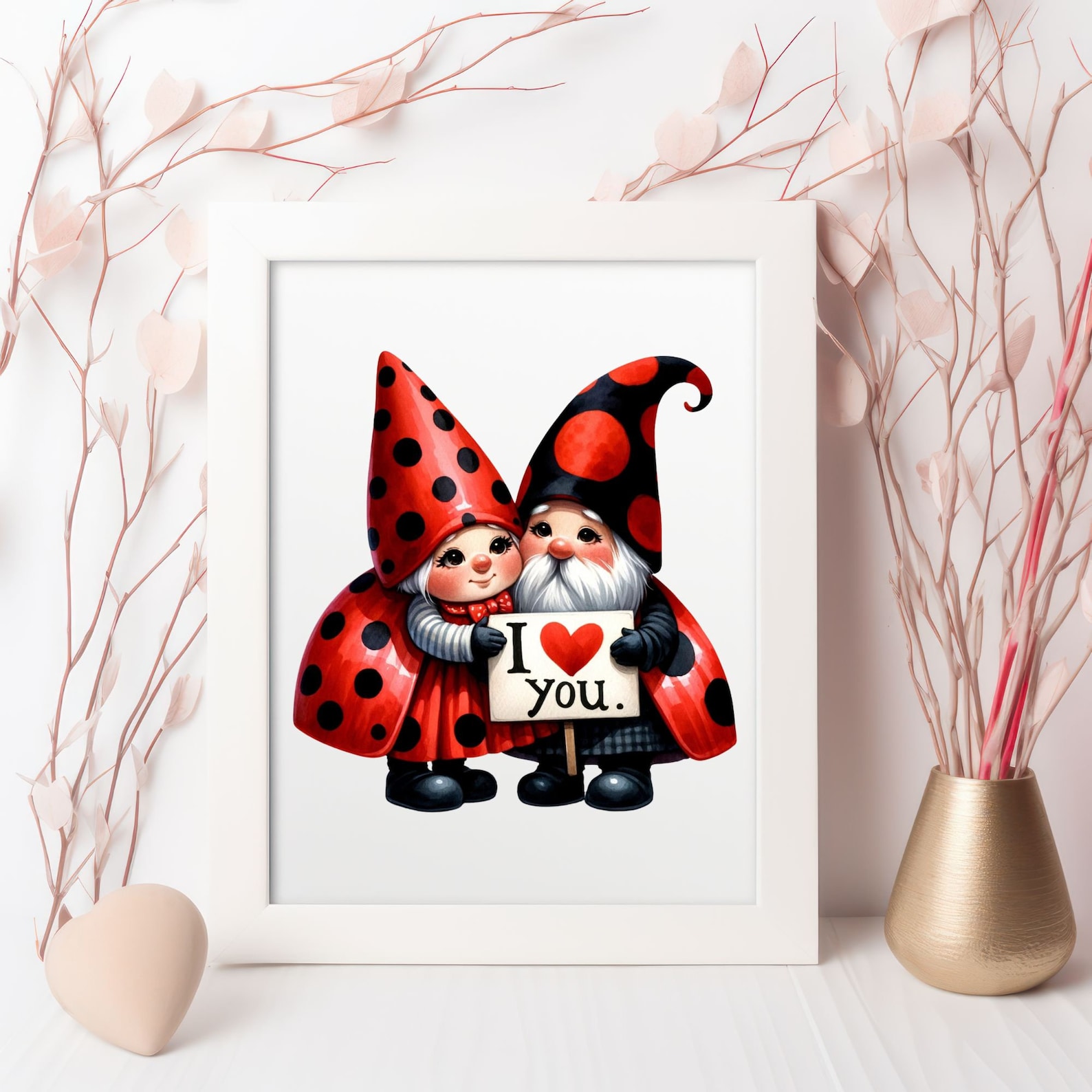 Couple Gnome Ladybug Clipart, Ladybug Valentine,couple Valentine,gnome ...