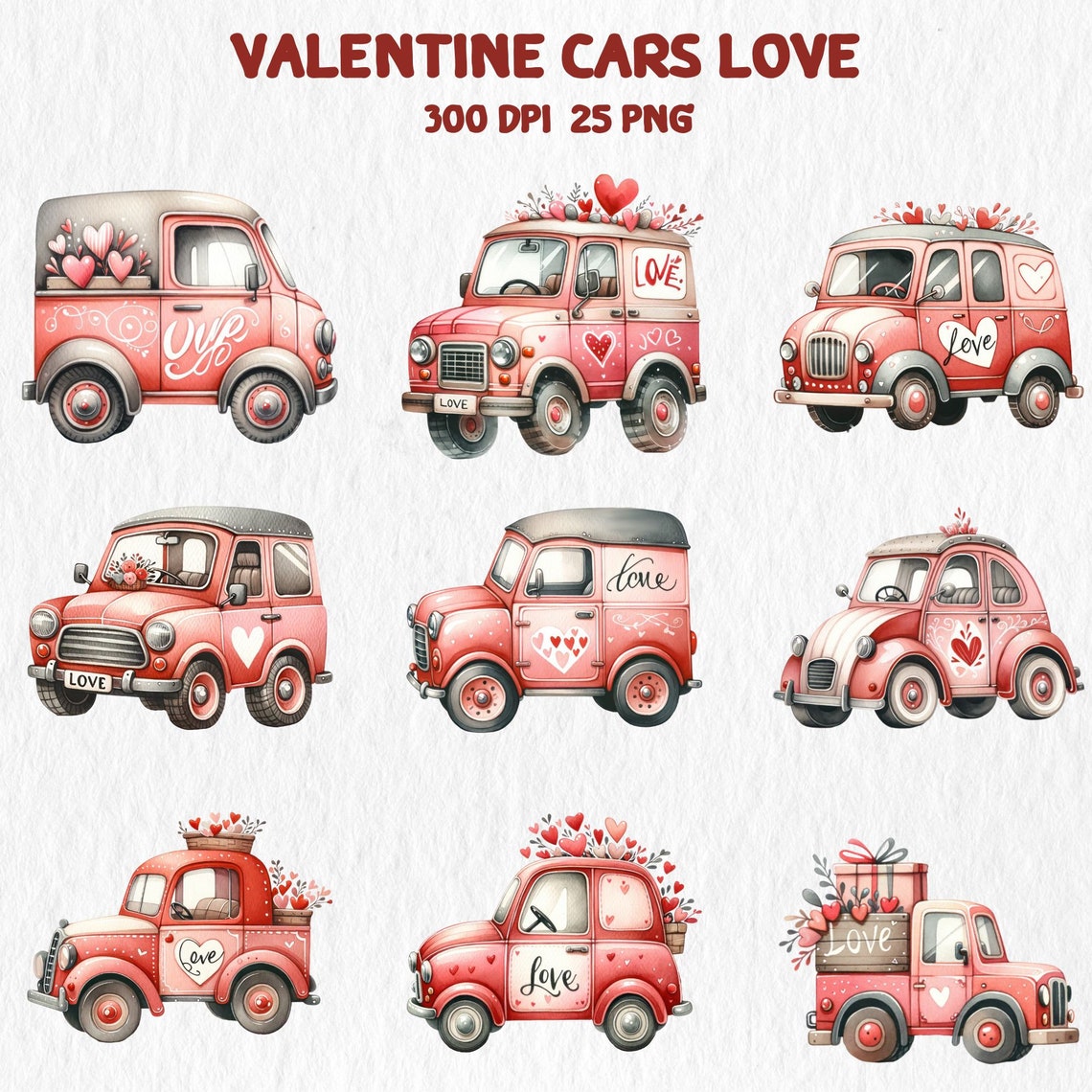 Cars Valentine Clipart,vintage Valentine Sublimation,cars Romantic ...