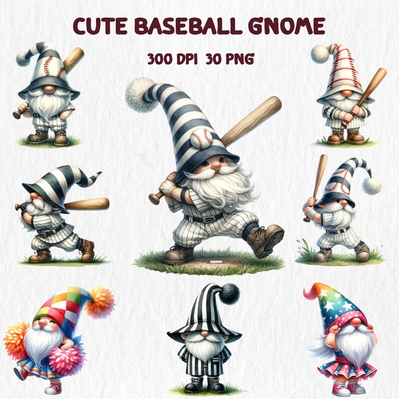 Cute Baseball Gnome Clipart,sports Gnome,baseball Gnomes Sublimation ...