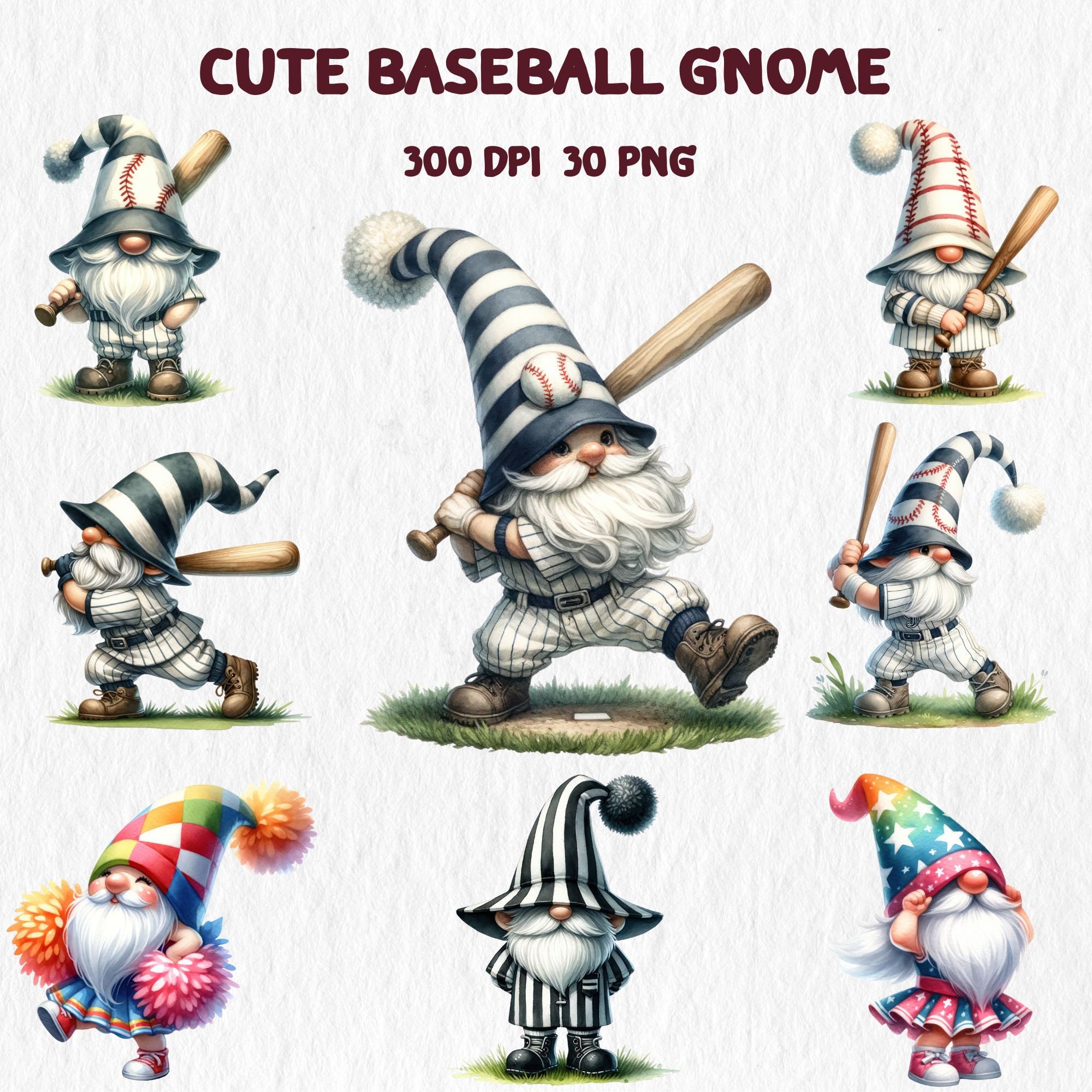 Cute Baseball Gnome Clipart,sports Gnome,baseball Gnomes Sublimation ...