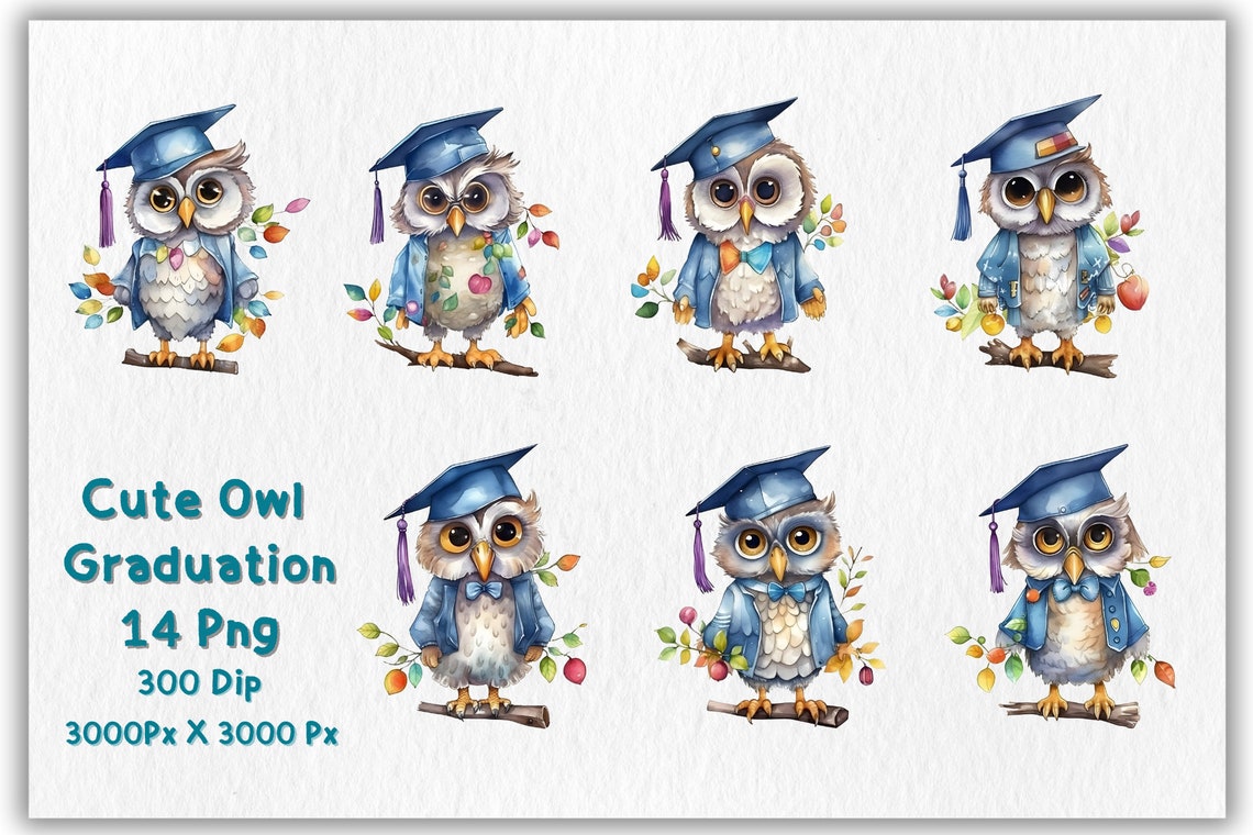 Cute Owl Graduation Watercolorclipart, Sublimation Watercolor, Owl ...
