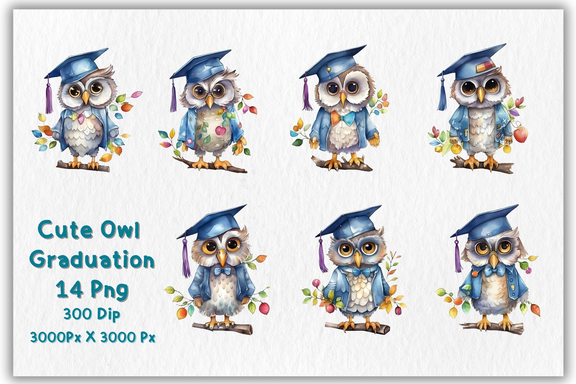 Cute Owl Graduation Watercolorclipart, Sublimation Watercolor, Owl ...
