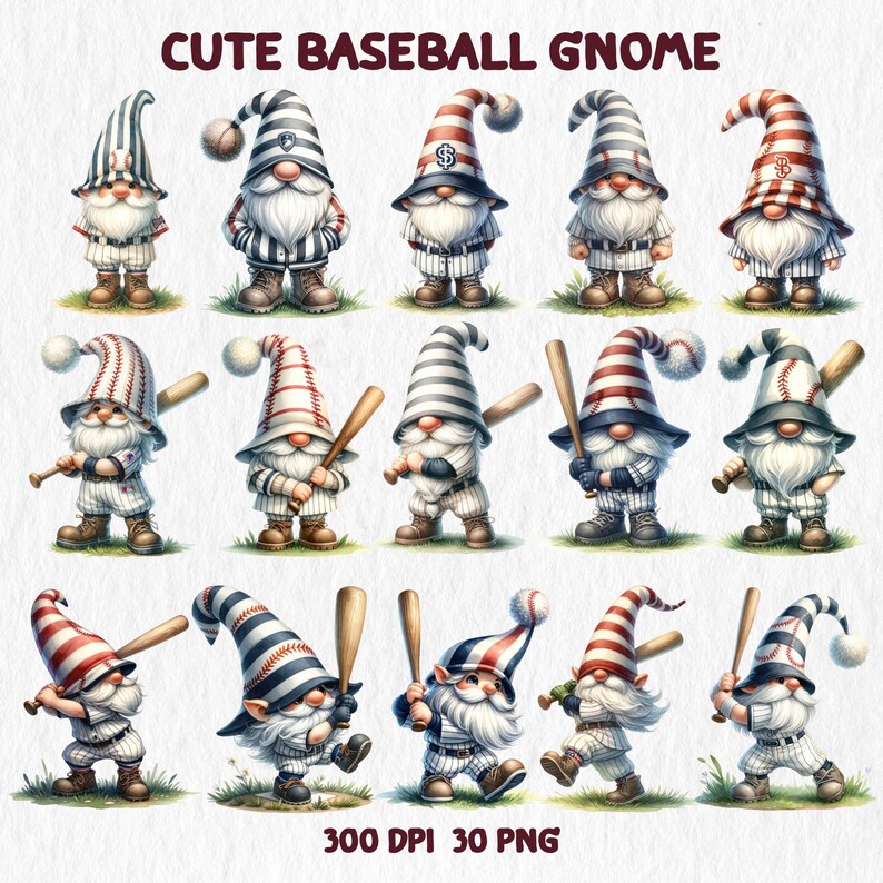 Cute Baseball Gnome Clipart,sports Gnome,baseball Gnomes Sublimation ...
