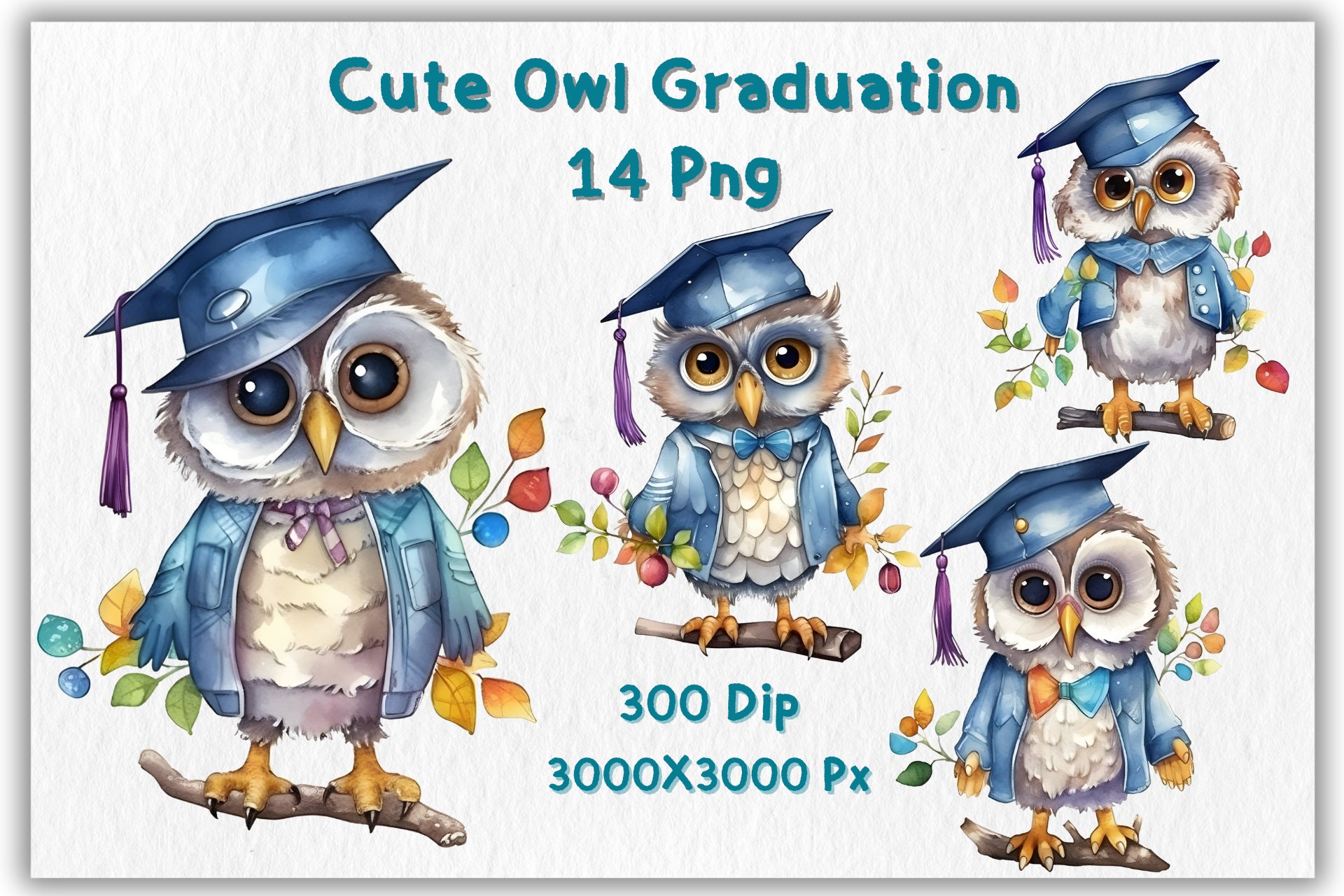 Cute Owl Graduation Watercolorclipart, Sublimation Watercolor, Owl ...
