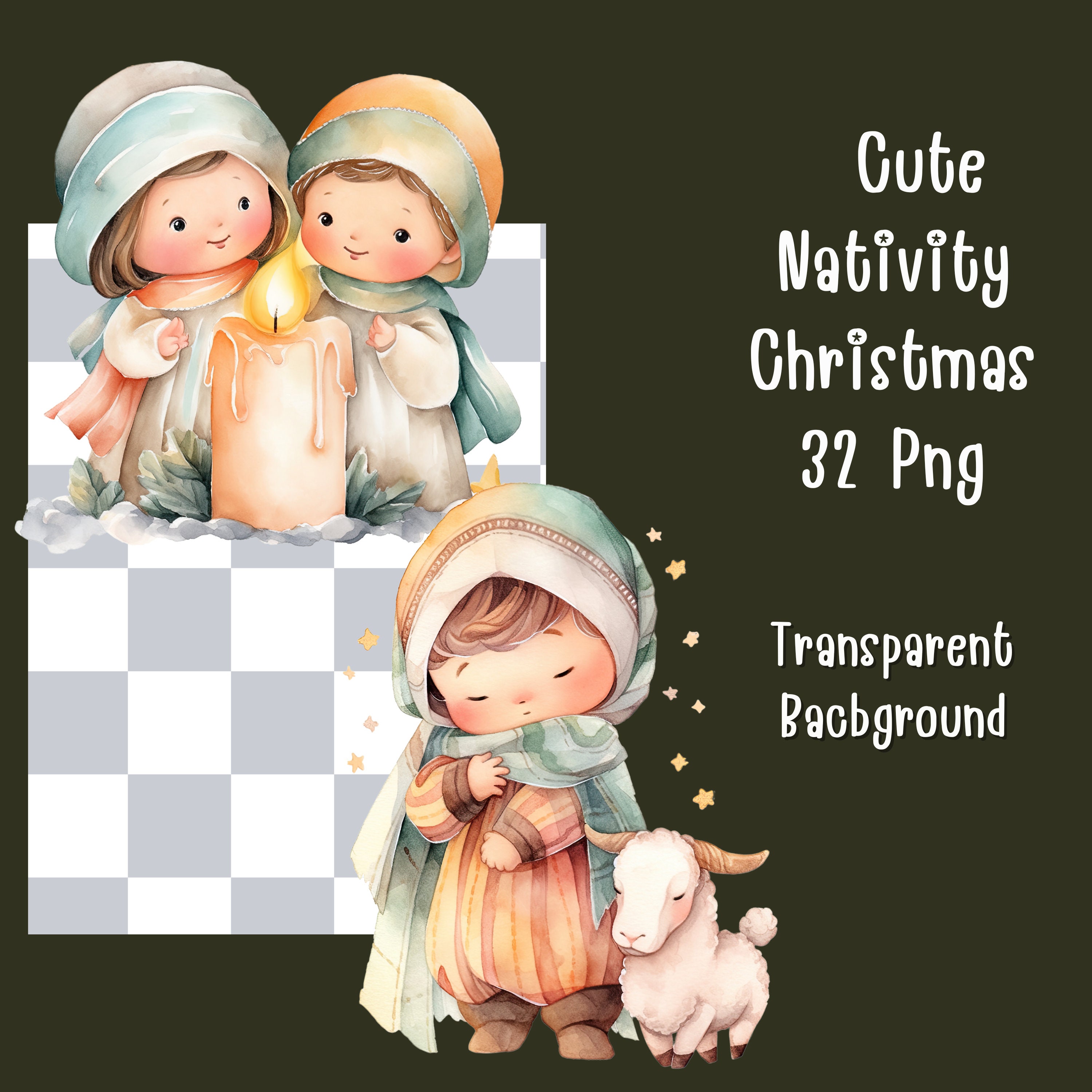Cute Nativity Christian Christmas Clipart,watercolor Nativity Scene ...