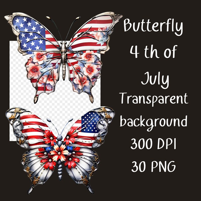 Butterfly American Flag Watercolor,4th of July Butterfly Clipart ...