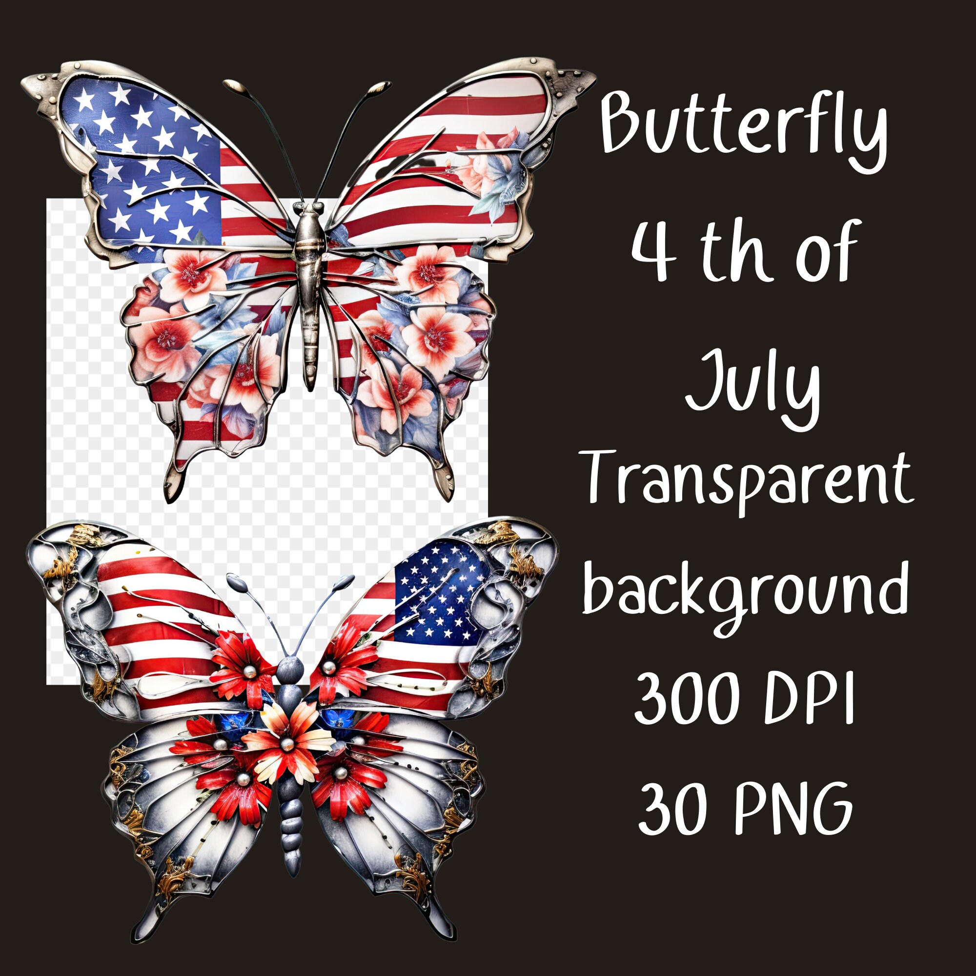 Butterfly American Flag Watercolor,4th of July Butterfly Clipart ...