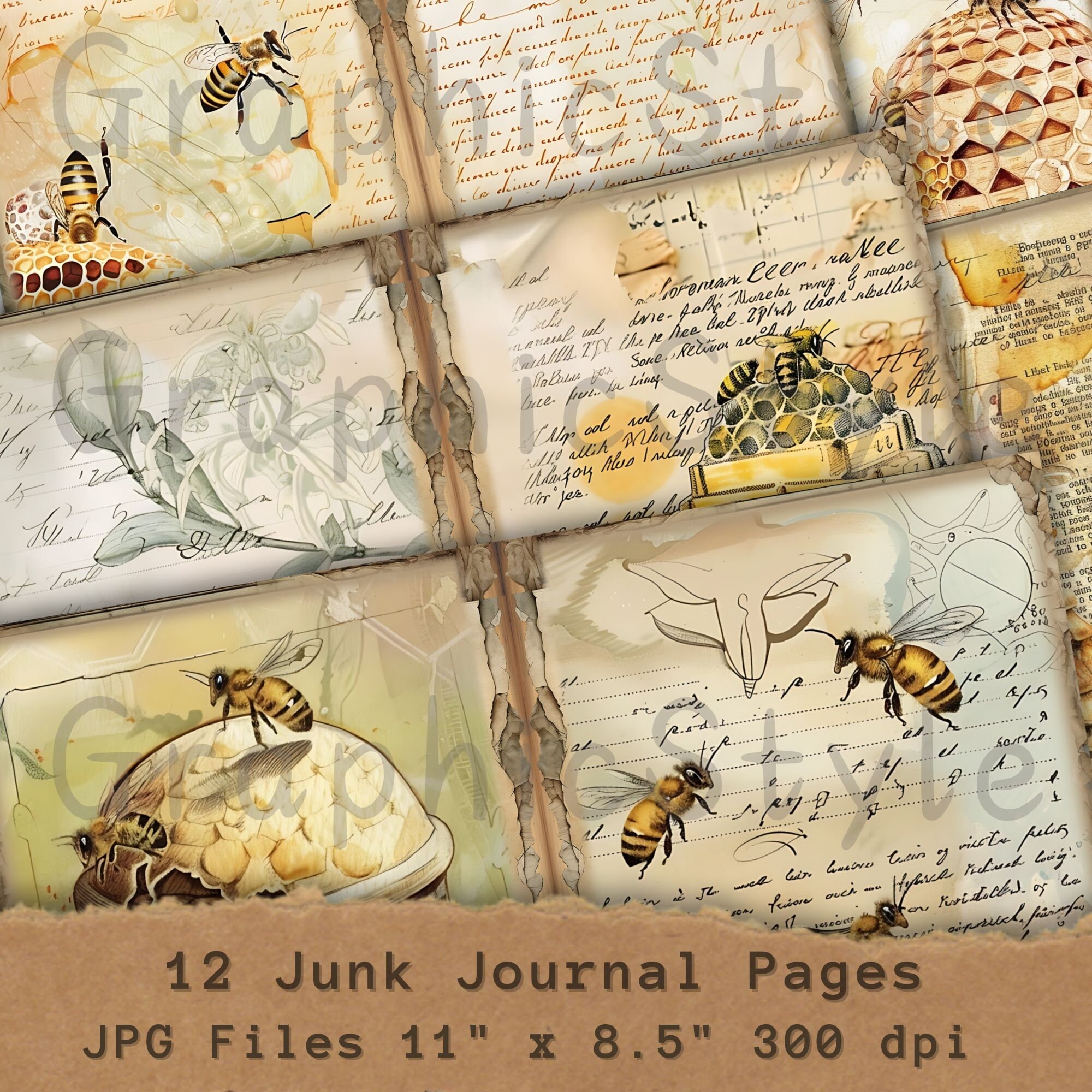 Vintage Watercolor Bee Junk Journal/bee Junk Journal Paper/honey Bee ...