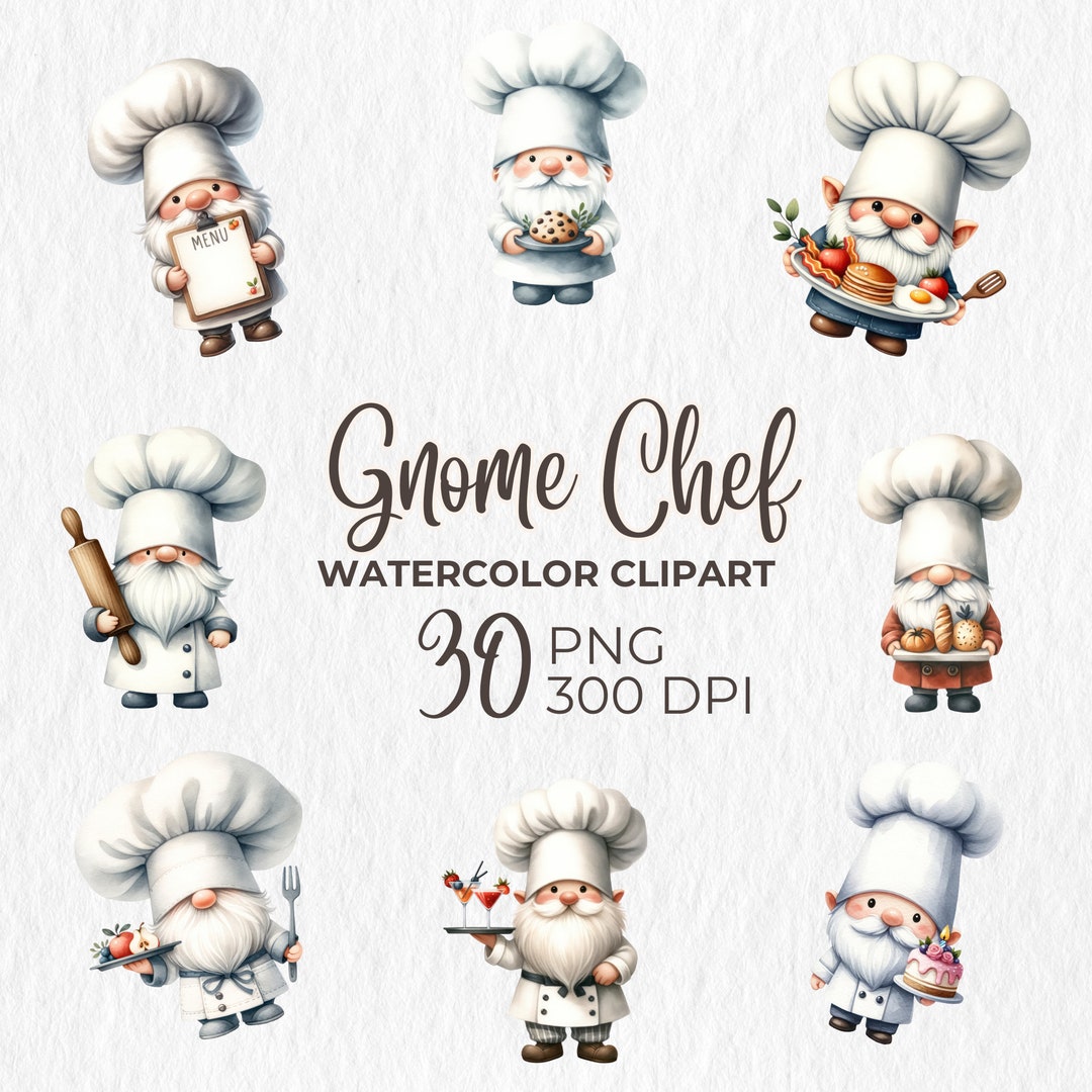 Cute Gnome Chefs Watercolor Clipart,food Bloggers, Menu Sublimation Png ...