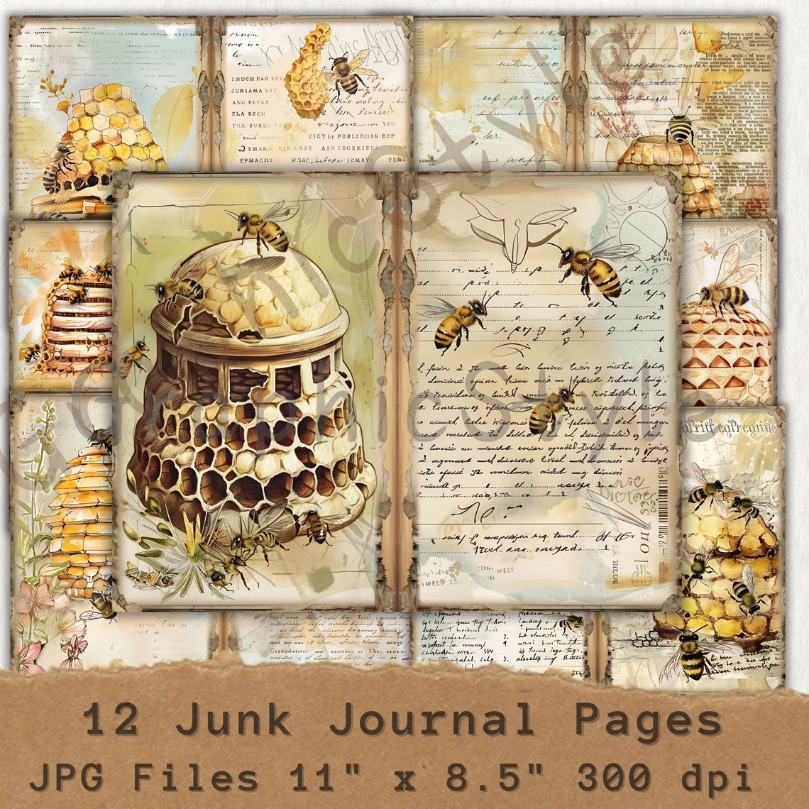 Vintage Watercolor Bee Junk Journal/bee Junk Journal Paper/honey Bee ...