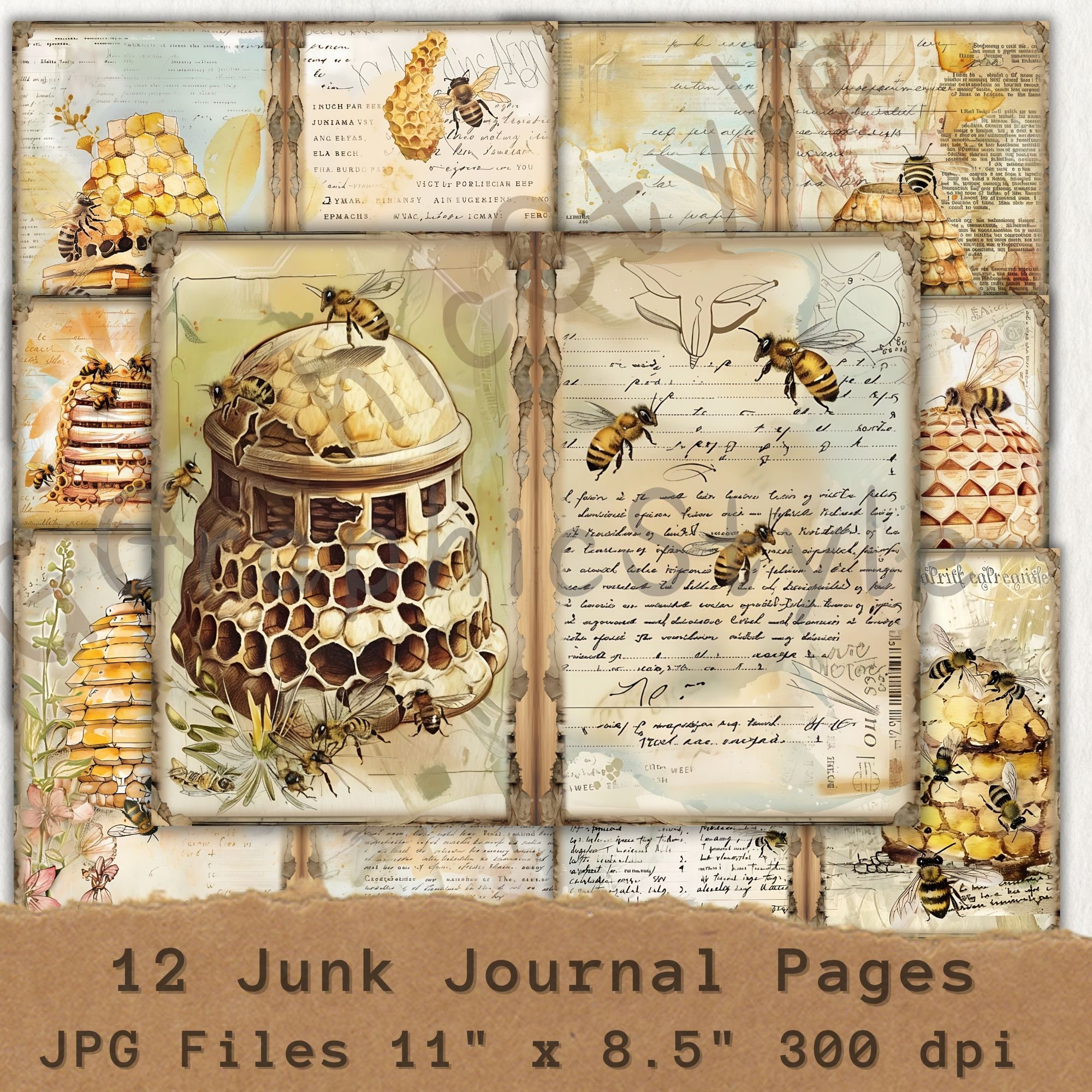 Vintage Watercolor Bee Junk Journal/bee Junk Journal Paper/honey Bee ...