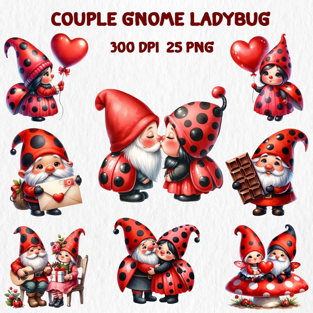 Couple Gnome Ladybug Clipart, Ladybug Valentine,couple Valentine,gnome ...