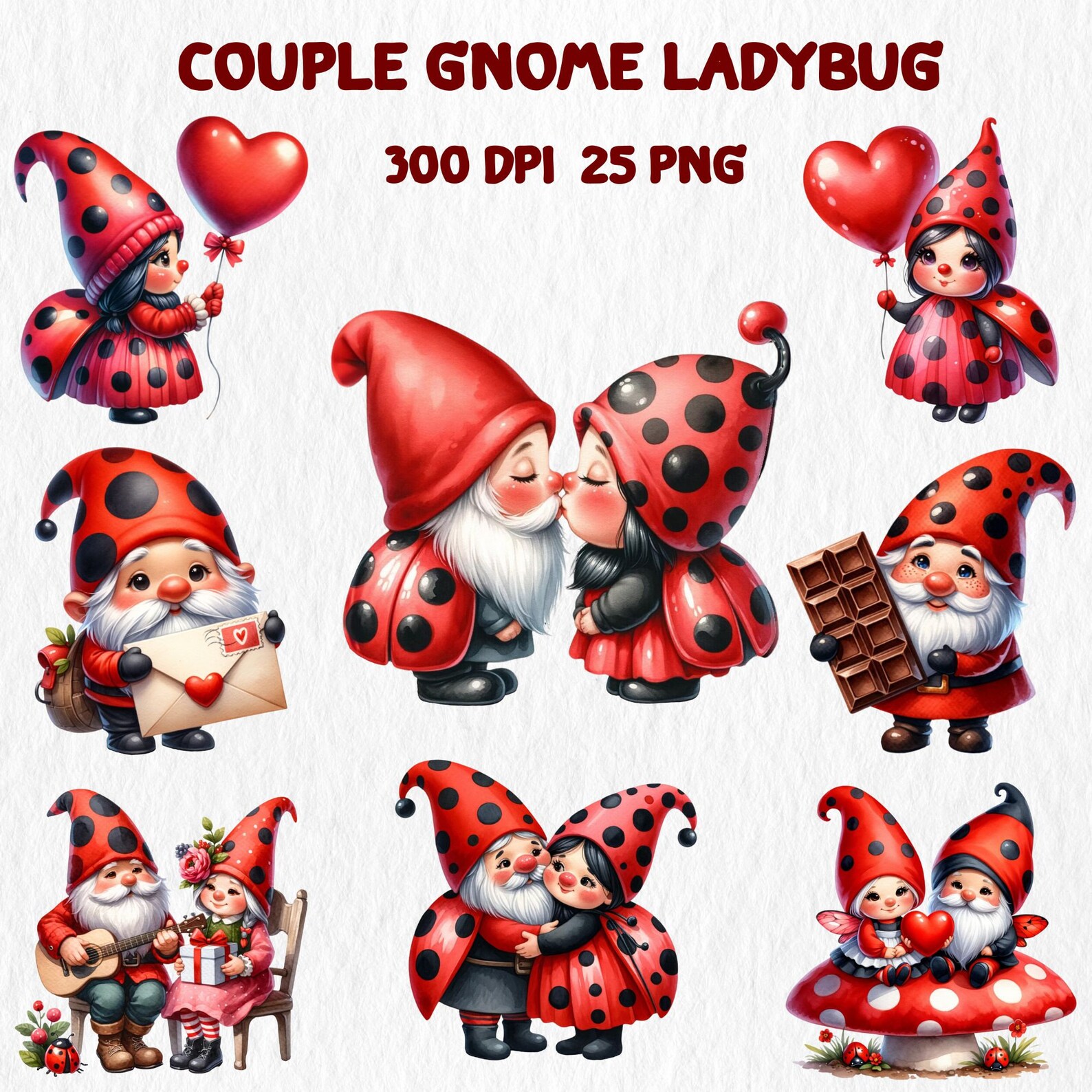 Couple Gnome Ladybug Clipart, Ladybug Valentine,couple Valentine,gnome ...
