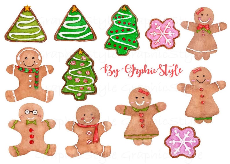 Cute Gingerbread Clipart : Christmas Clipart, Gingerbread Watercolor ...