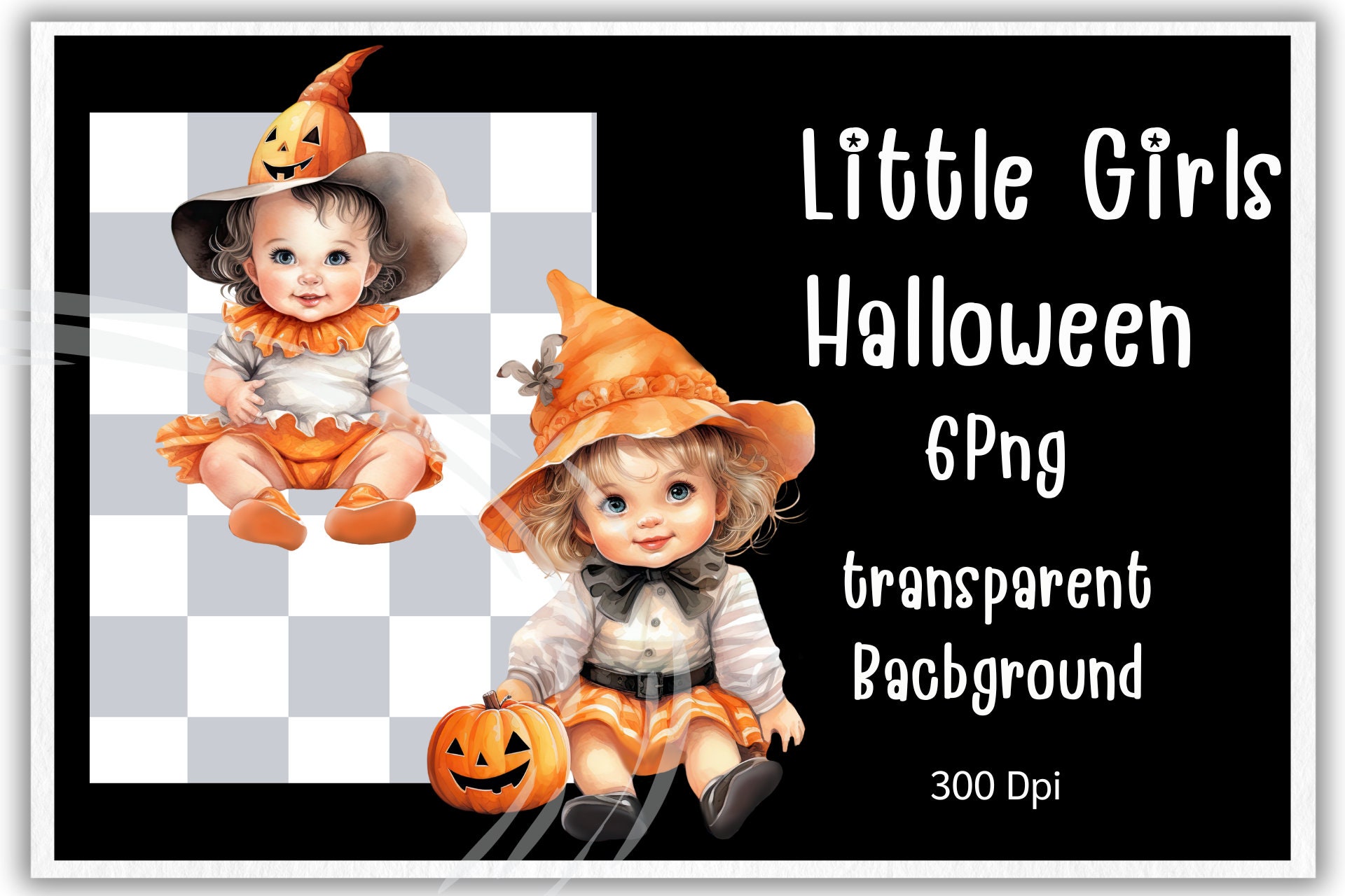 Little Girls Halloween Sublimation, Halloween PNG, Watercolor Girls ...