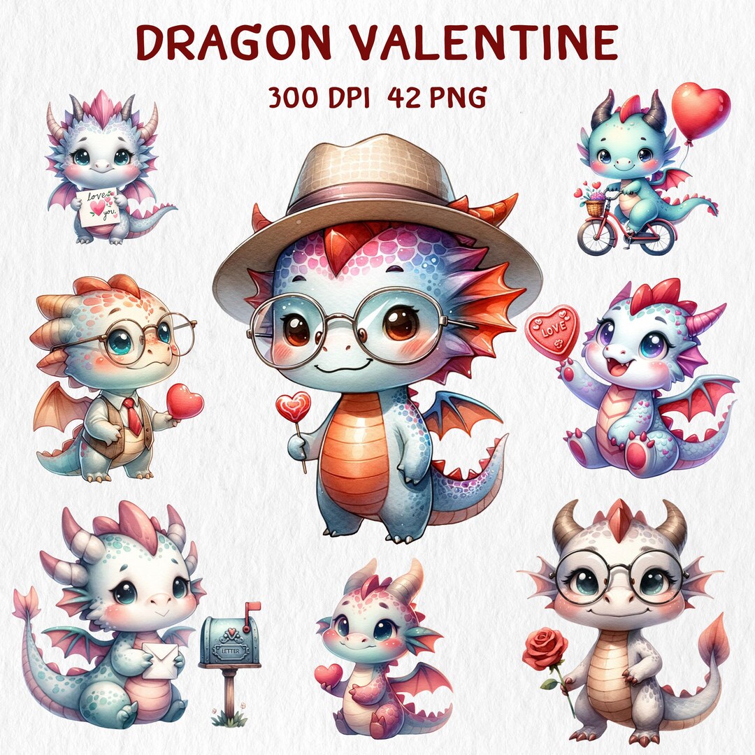 Cute Dragon Valentine Clipart,valentine Sublimation Dragon Romantic ...