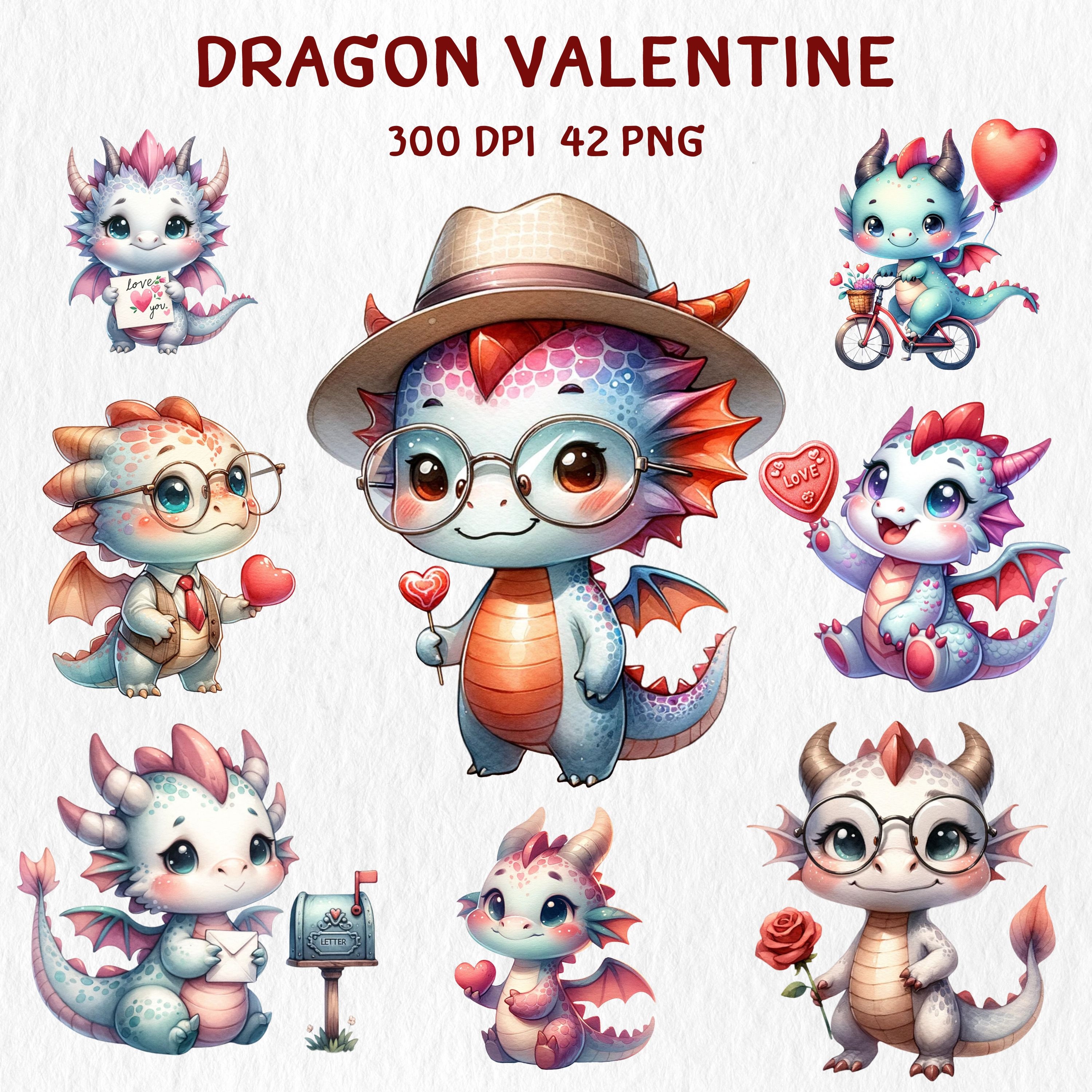 Cute Dragon Valentine Clipart,valentine Sublimation Dragon Romantic ...