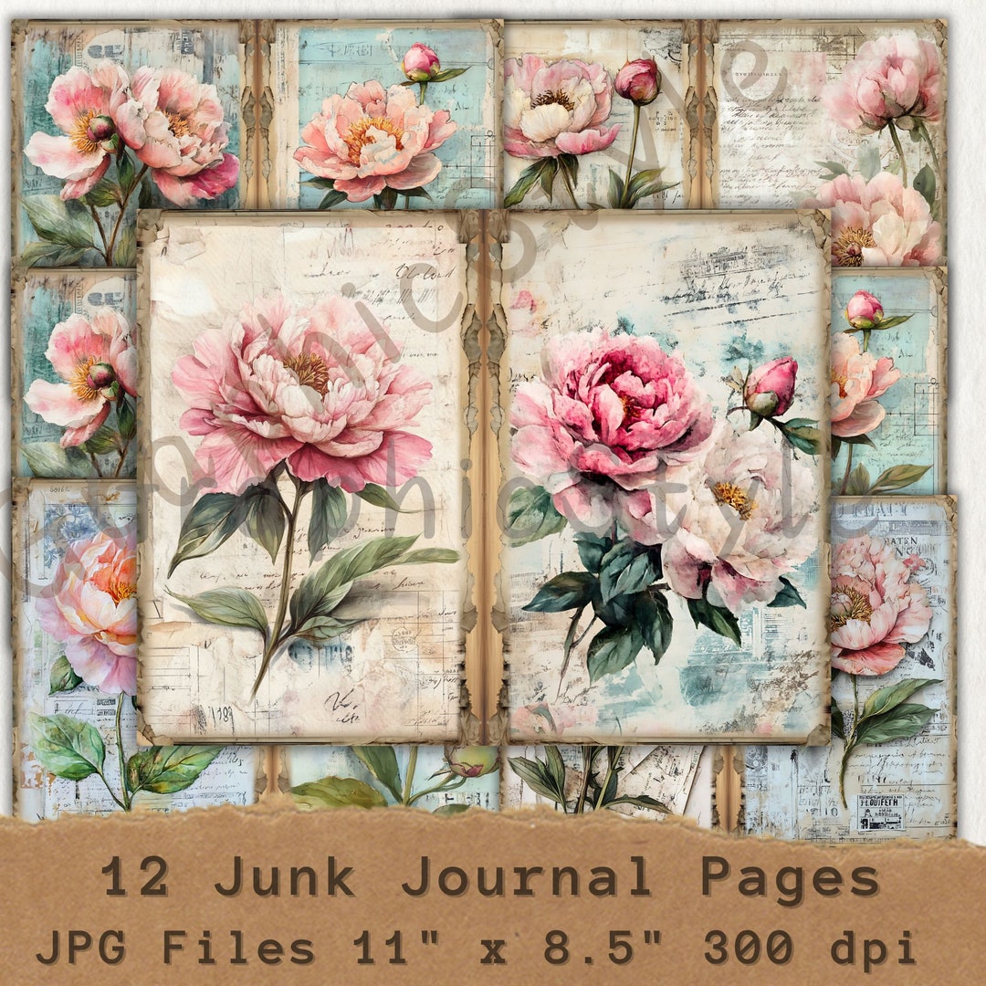 Vintage Watercolor Peony Pink Junk Journal/pink Floral Journal Paper ...