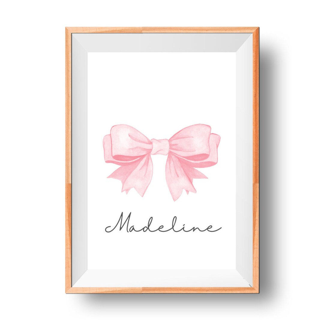 Personalized Baby Girl Name Print With Pink Bow Baby Girl Nursery Decor ...