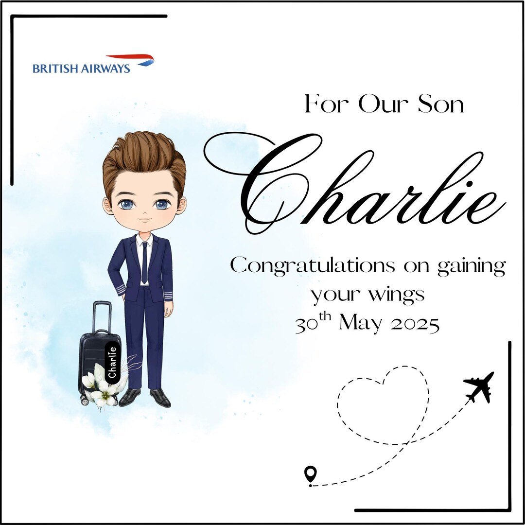Cabin Crew Congratulations Card - Wings - British Airways - BA - Male ...