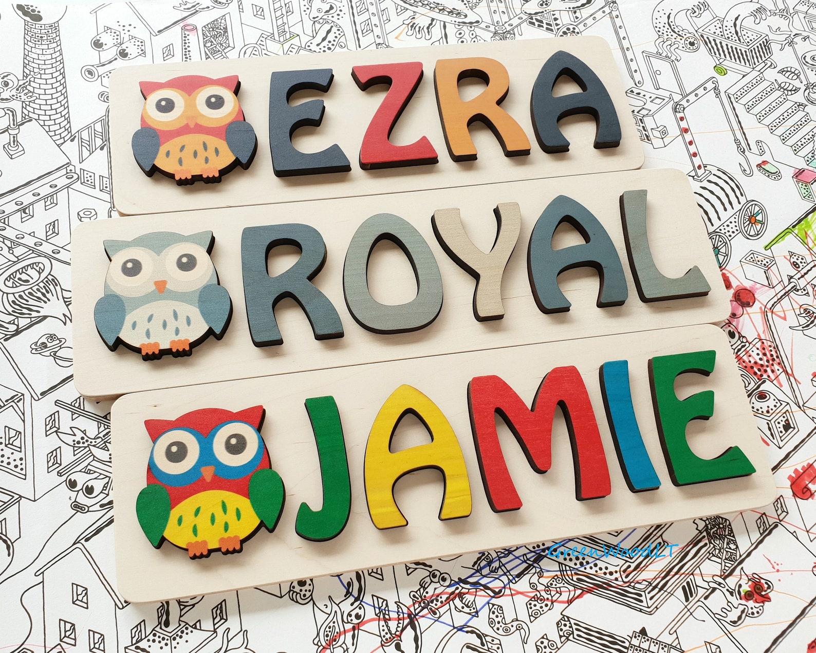 Personalized Name With Owl Raised Letters Puzzle No Pegs - Etsy